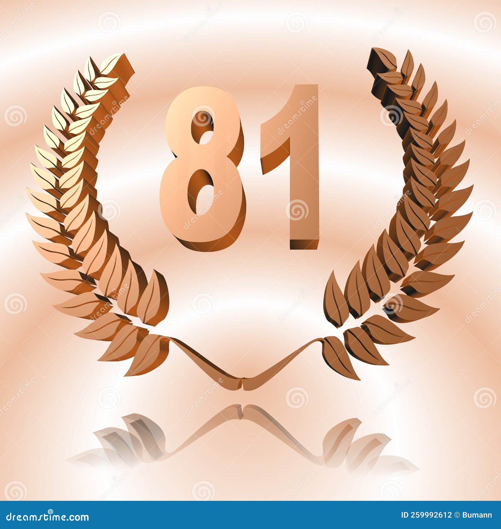 Number 81 with Laurel Wreath or Honor Wreath As a 3D-illustration, 3D ...
