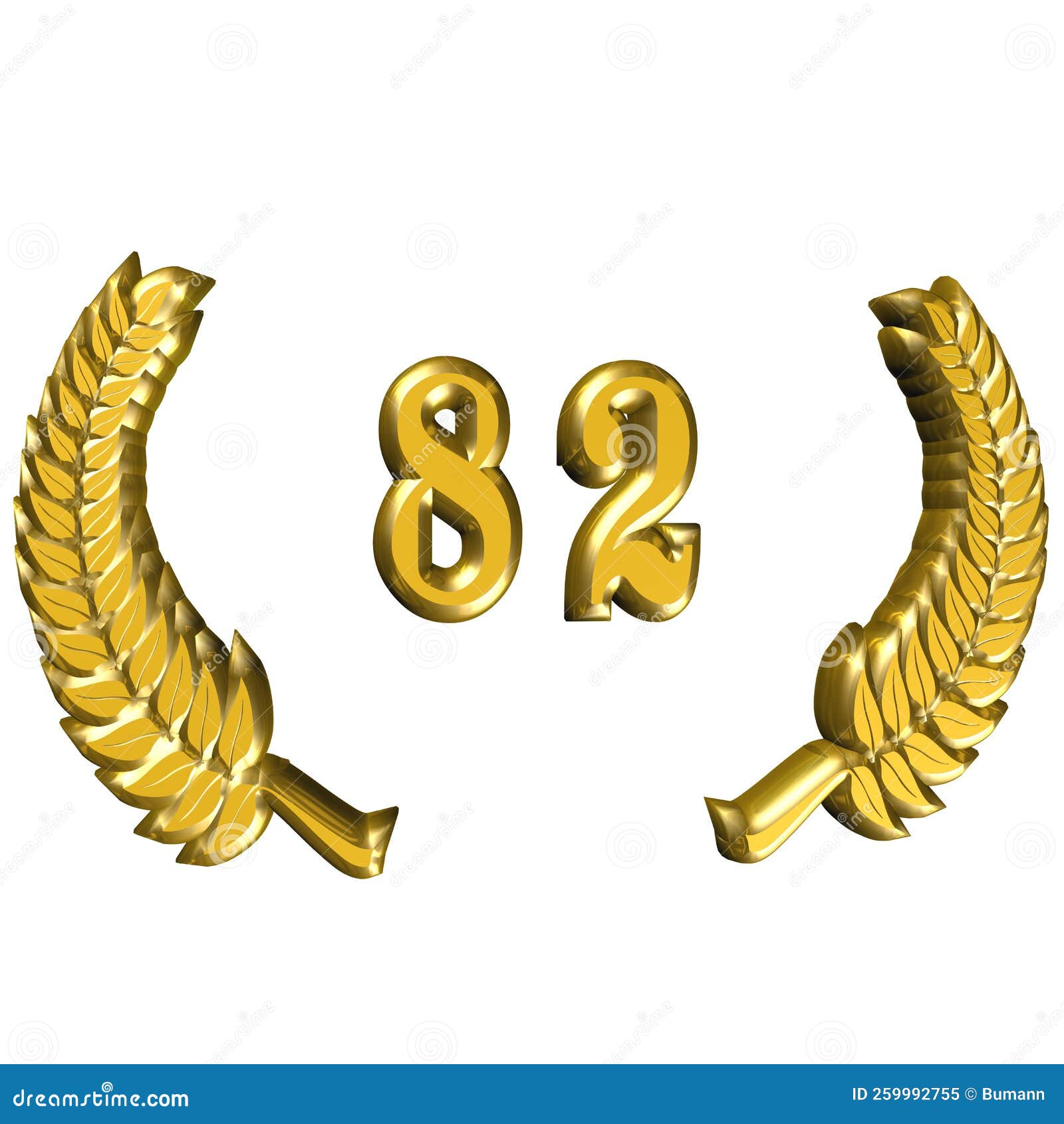 Number 82 with Laurel Wreath or Honor Wreath As a 3D-illustration, 3D ...