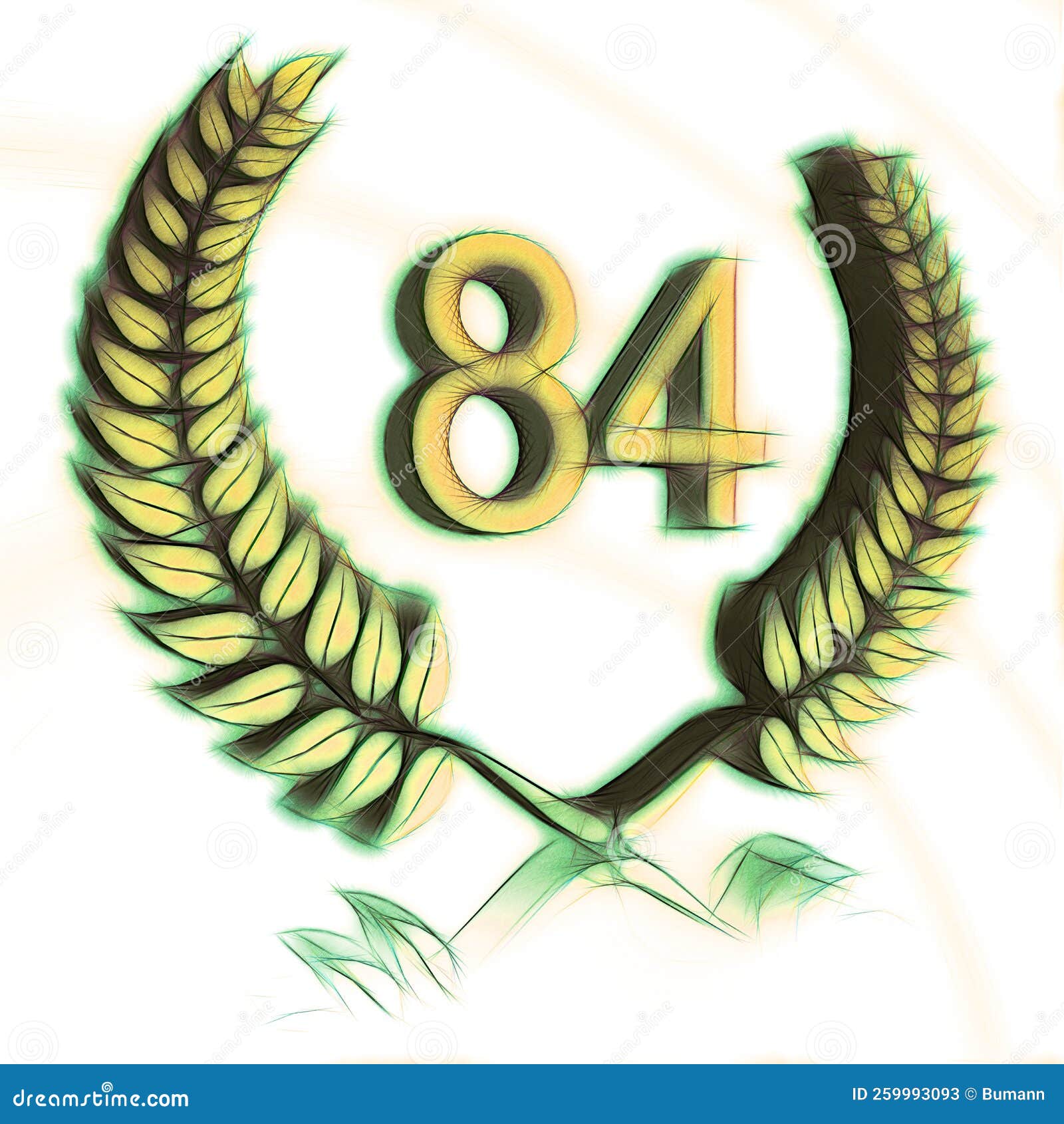 Number 84 with Laurel Wreath or Honor Wreath As a 3D-illustration, 3D ...