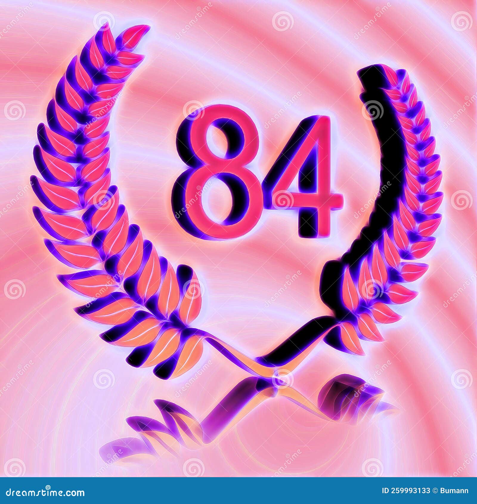Number 84 with Laurel Wreath or Honor Wreath As a 3D-illustration, 3D ...