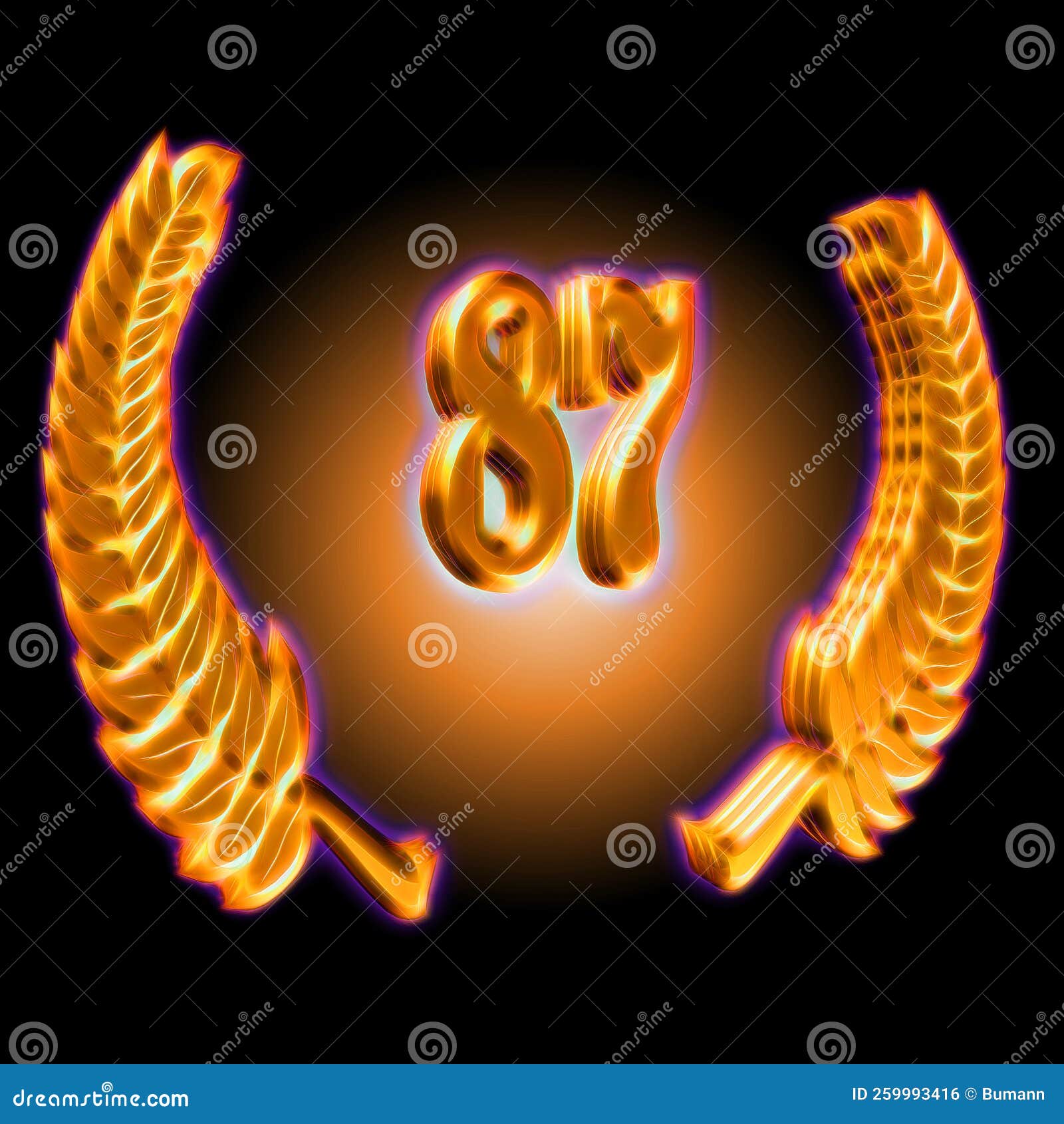 Number 87 with Laurel Wreath or Honor Wreath As a 3D-illustration, 3D ...