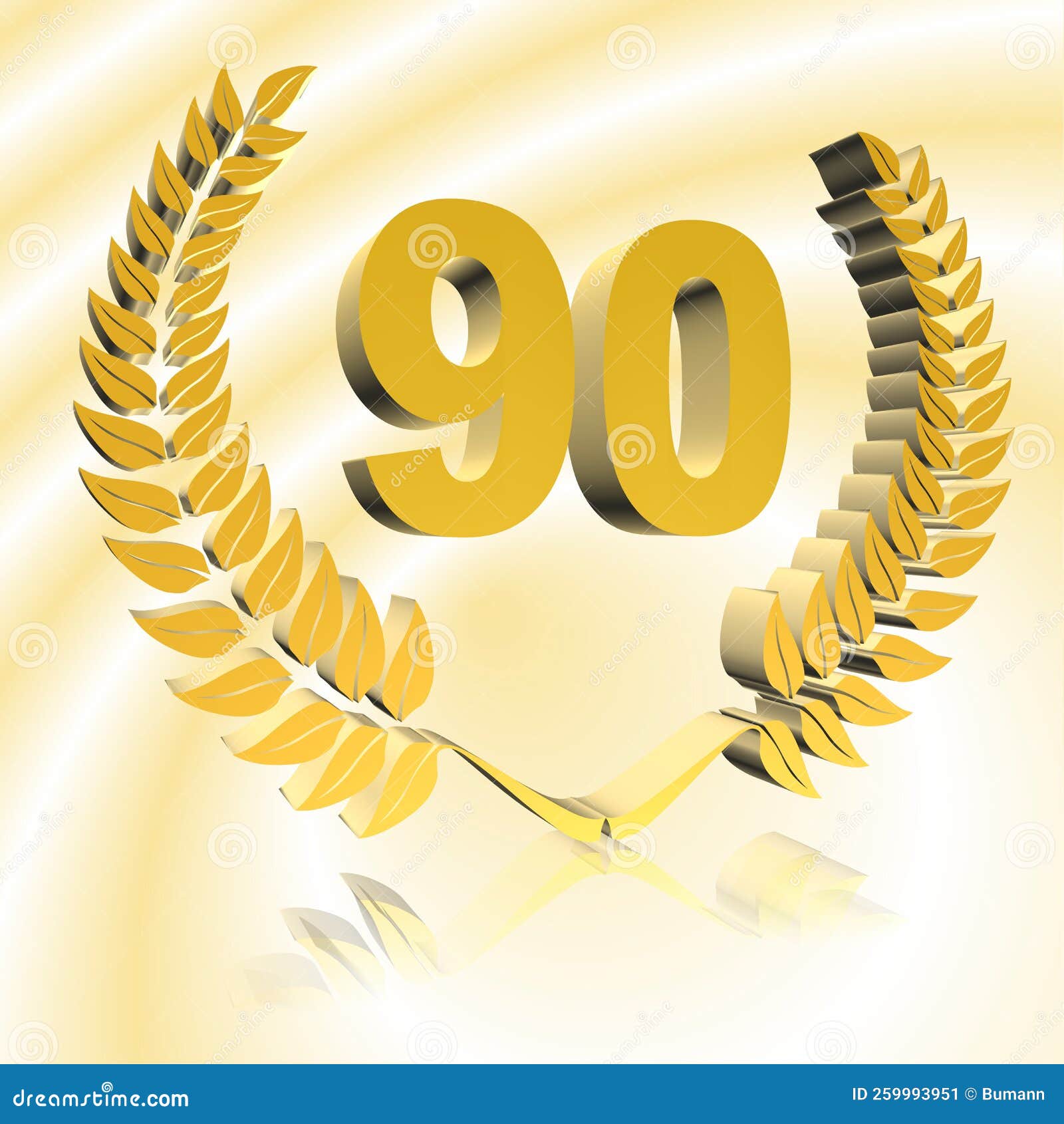 Number 90 with Laurel Wreath or Honor Wreath As a 3D-illustration, 3D ...