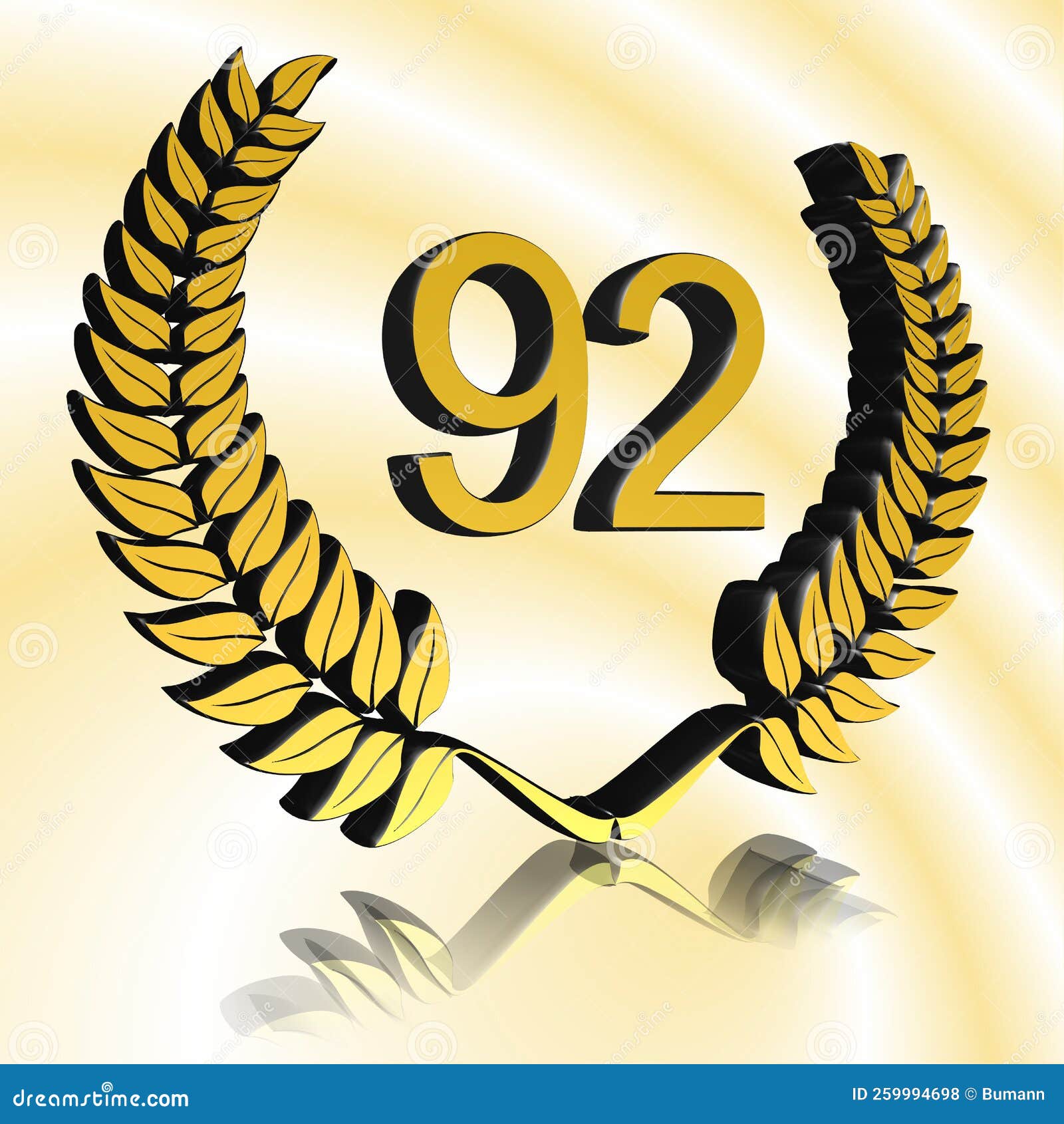 Number 92 with Laurel Wreath or Honor Wreath As a 3D-illustration, 3D ...