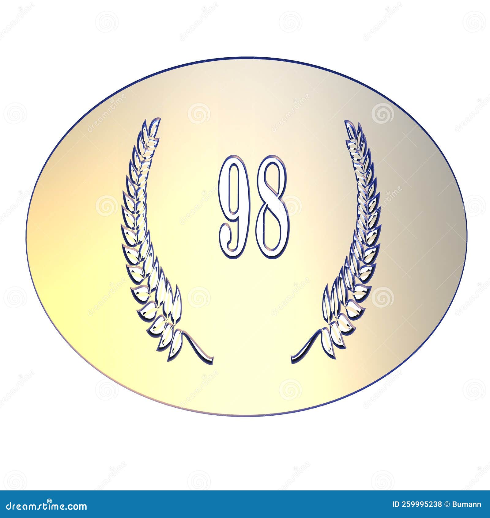 Number 98 with Laurel Wreath or Honor Wreath As a 3D-illustration, 3D ...