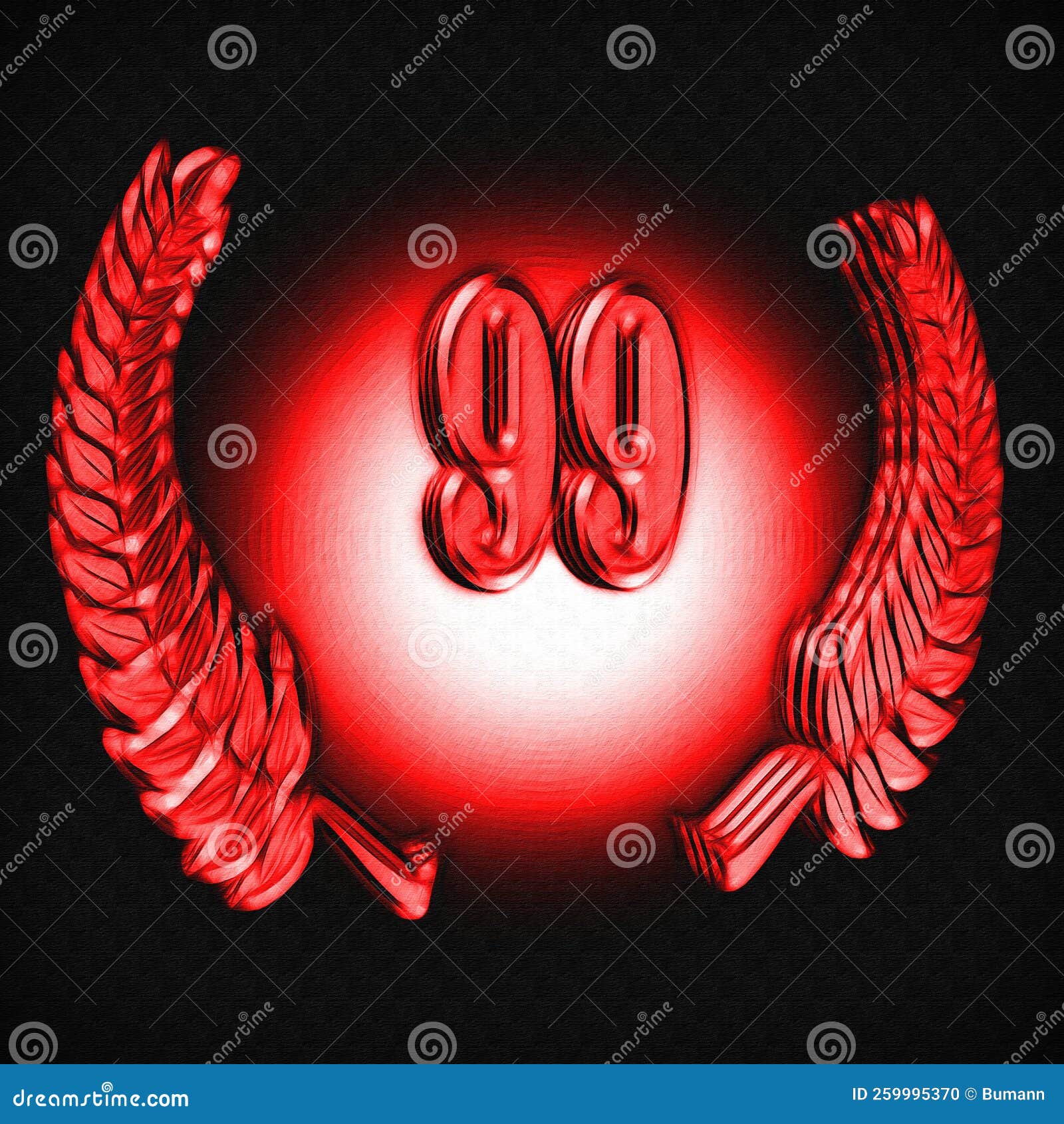 Number 99 with Laurel Wreath or Honor Wreath As a 3D-illustration, 3D ...