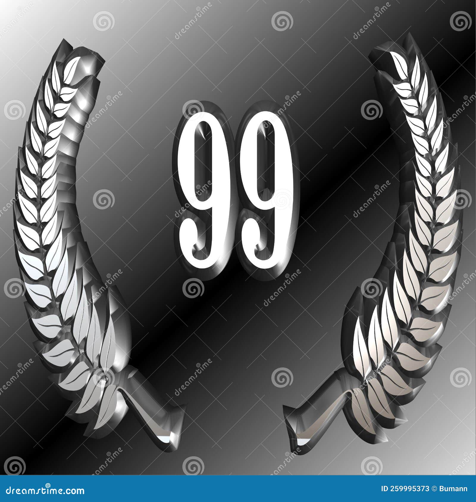 Number 99 with Laurel Wreath or Honor Wreath As a 3D-illustration, 3D ...