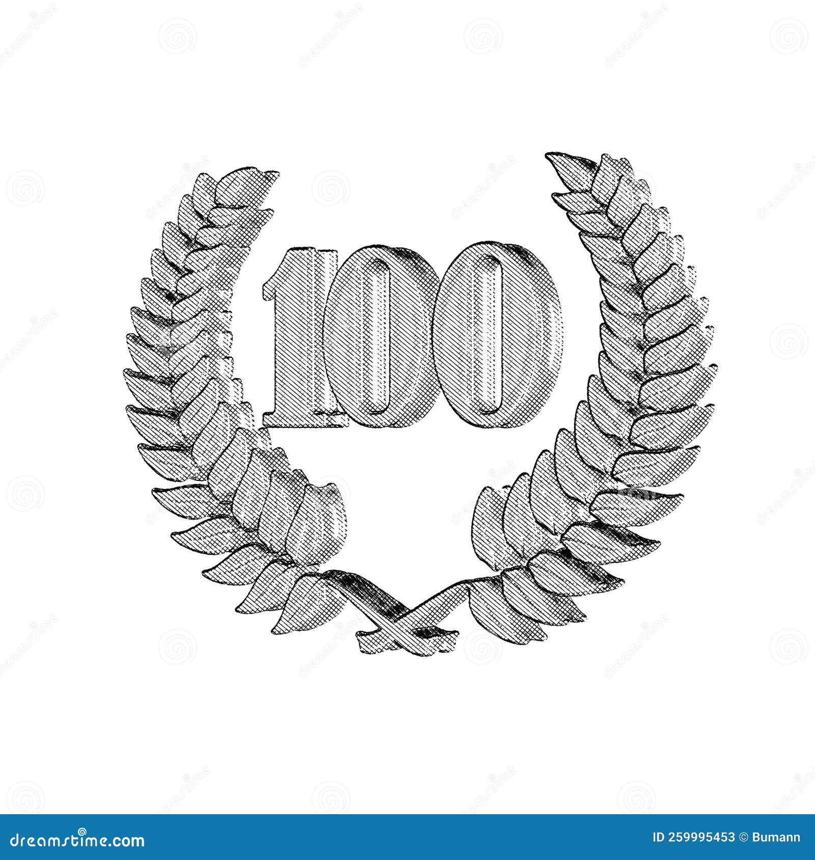 Number 100 with Laurel Wreath or Honor Wreath As a 3D-illustration, 3D ...