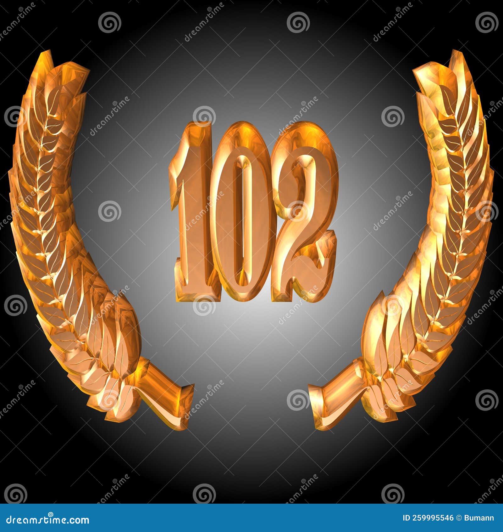 Number 102 with Laurel Wreath or Honor Wreath As a 3D-illustration, 3D ...