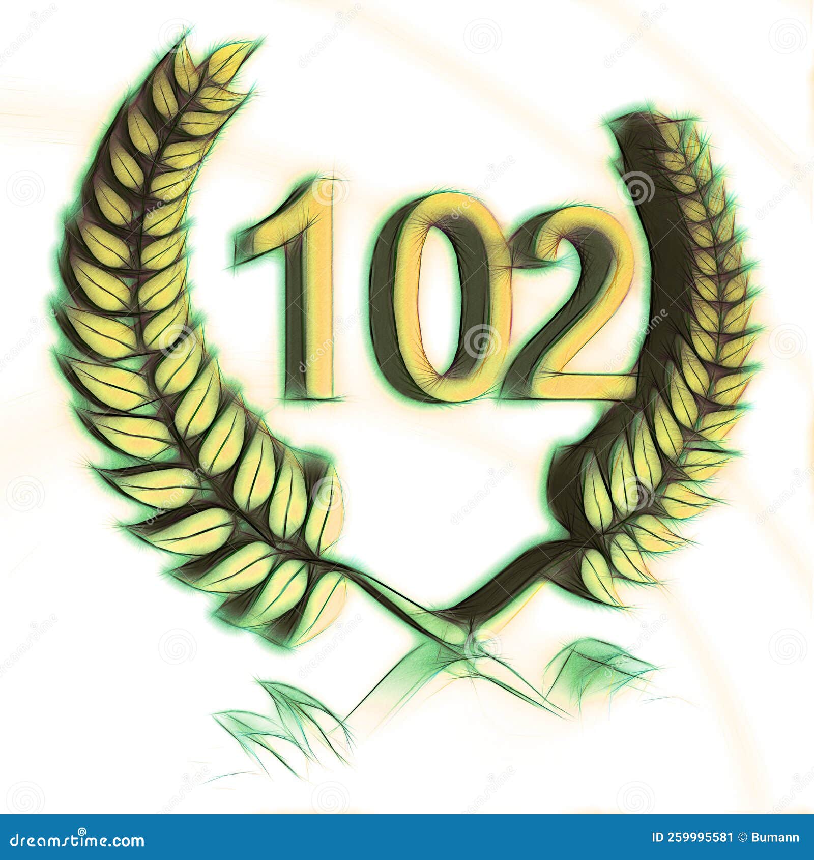 Number 102 with Laurel Wreath or Honor Wreath As a 3D-illustration, 3D ...