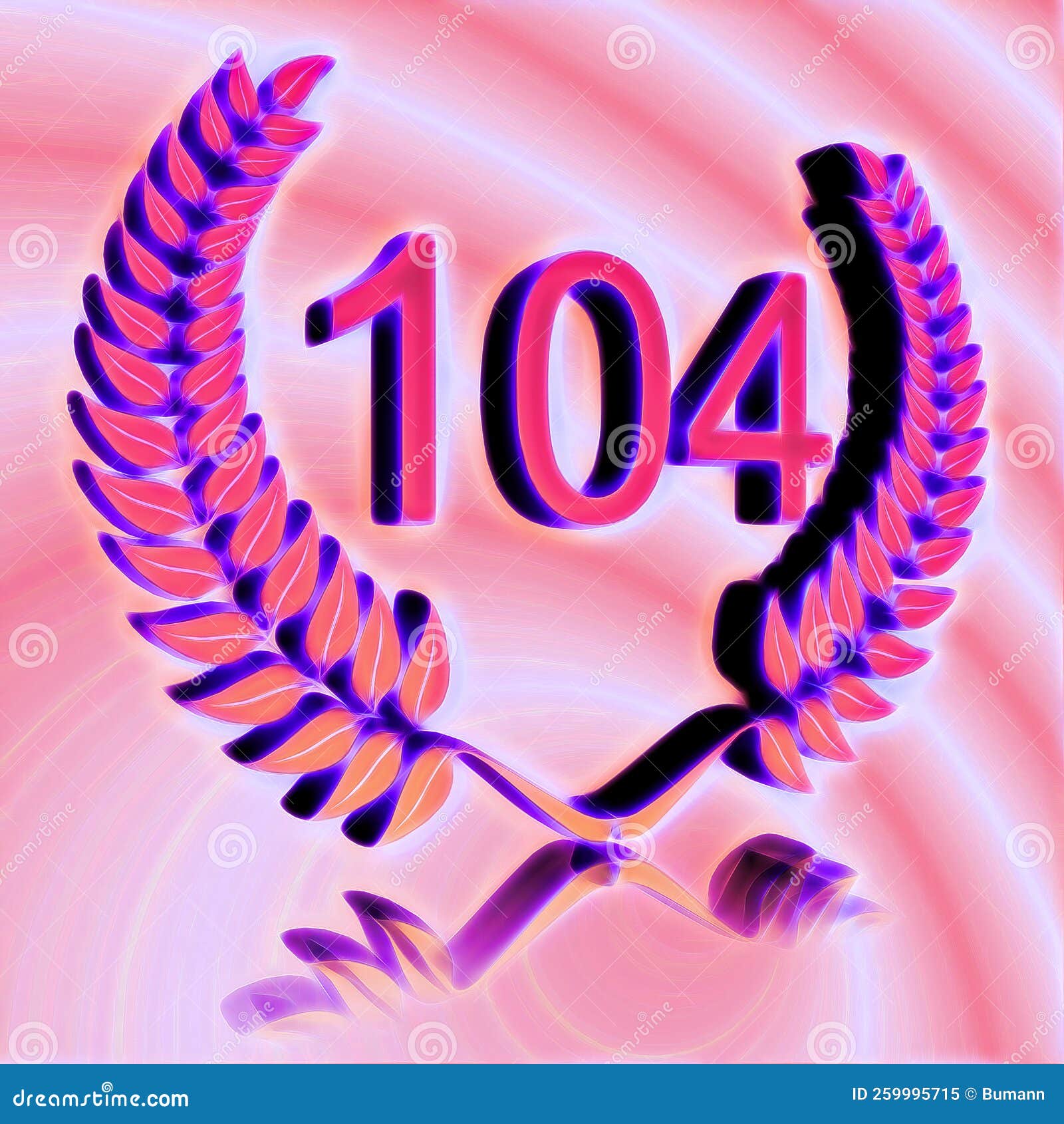 Number 104 with Laurel Wreath or Honor Wreath As a 3D-illustration, 3D ...