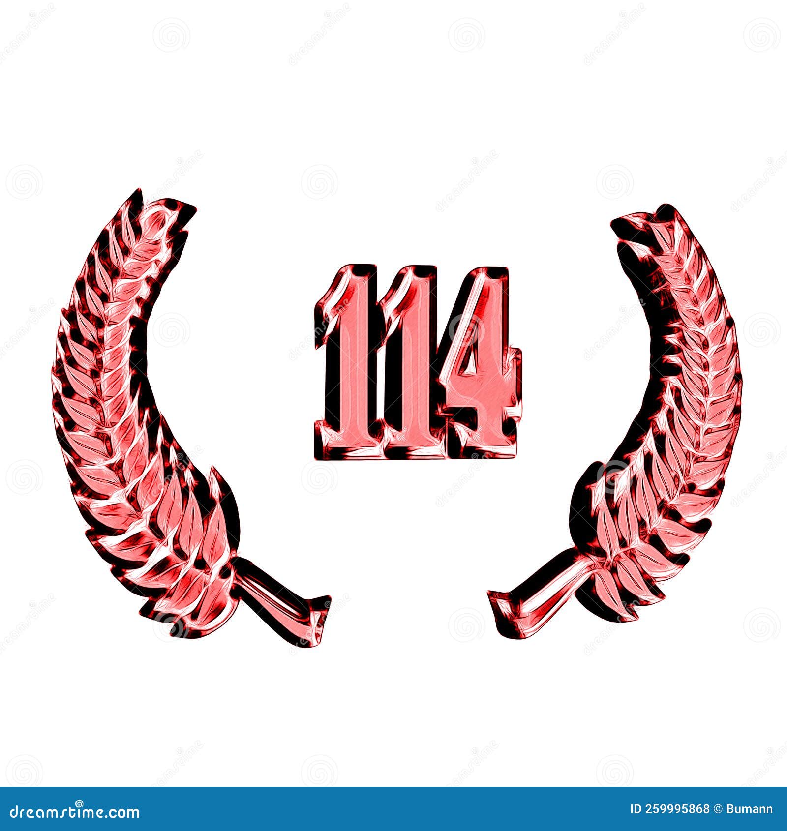Number 114 with Laurel Wreath or Honor Wreath As a 3D-illustration, 3D ...