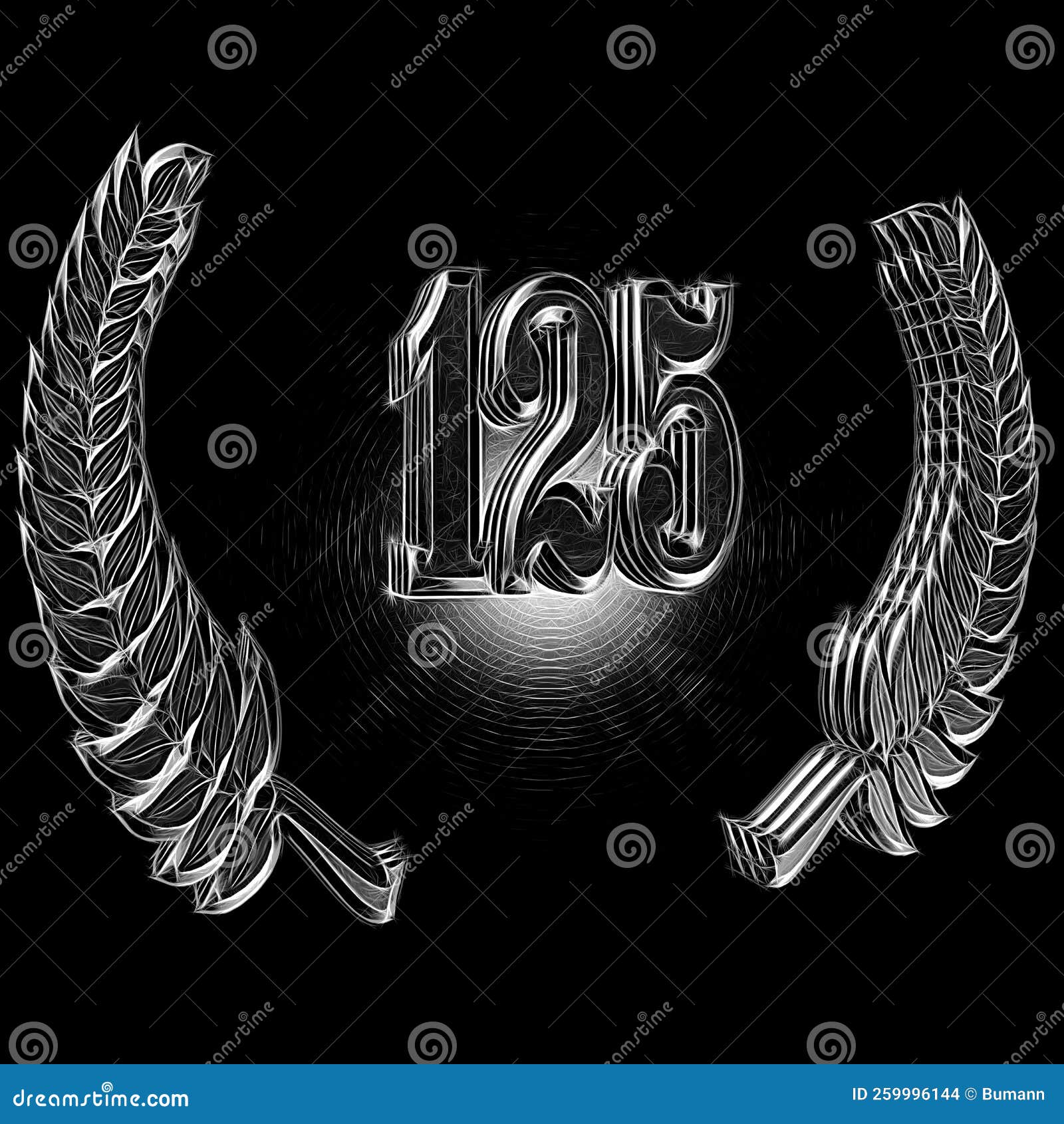 Number 125 with Laurel Wreath or Honor Wreath As a 3D-illustration, 3D ...