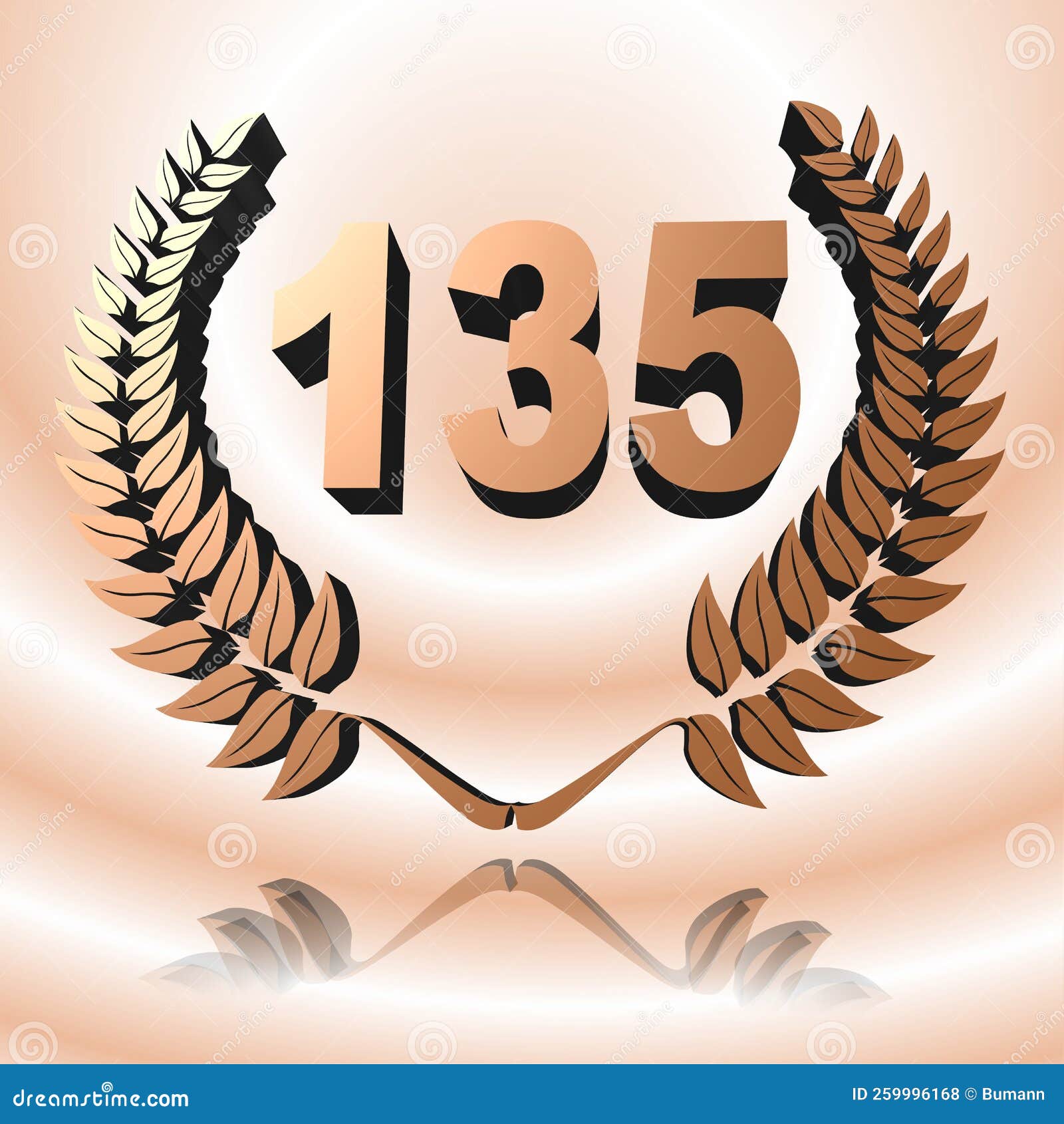 Number 135 with Laurel Wreath or Honor Wreath As a 3D-illustration, 3D ...