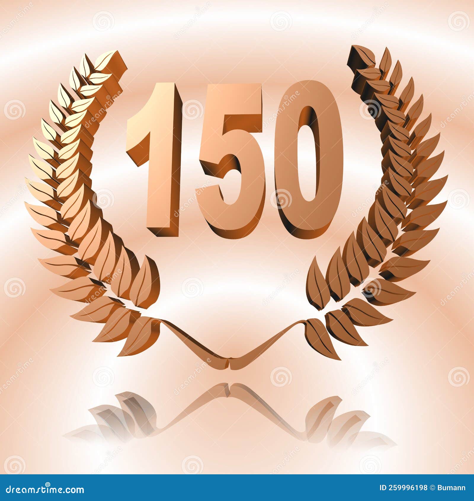 Number 150 with Laurel Wreath or Honor Wreath As a 3D-illustration, 3D ...