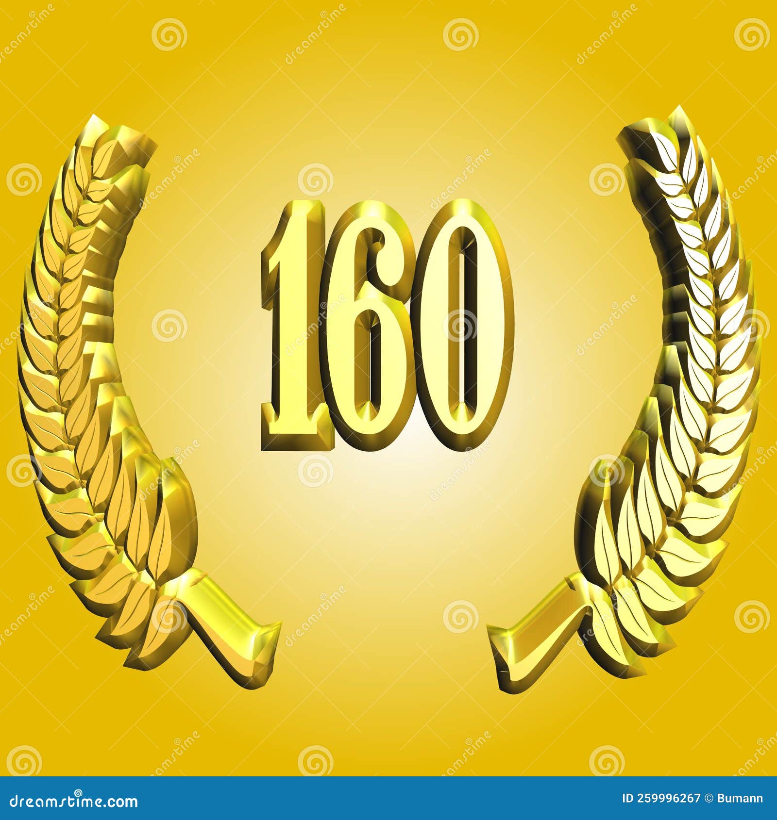 Number 160 with Laurel Wreath or Honor Wreath As a 3D-illustration, 3D ...