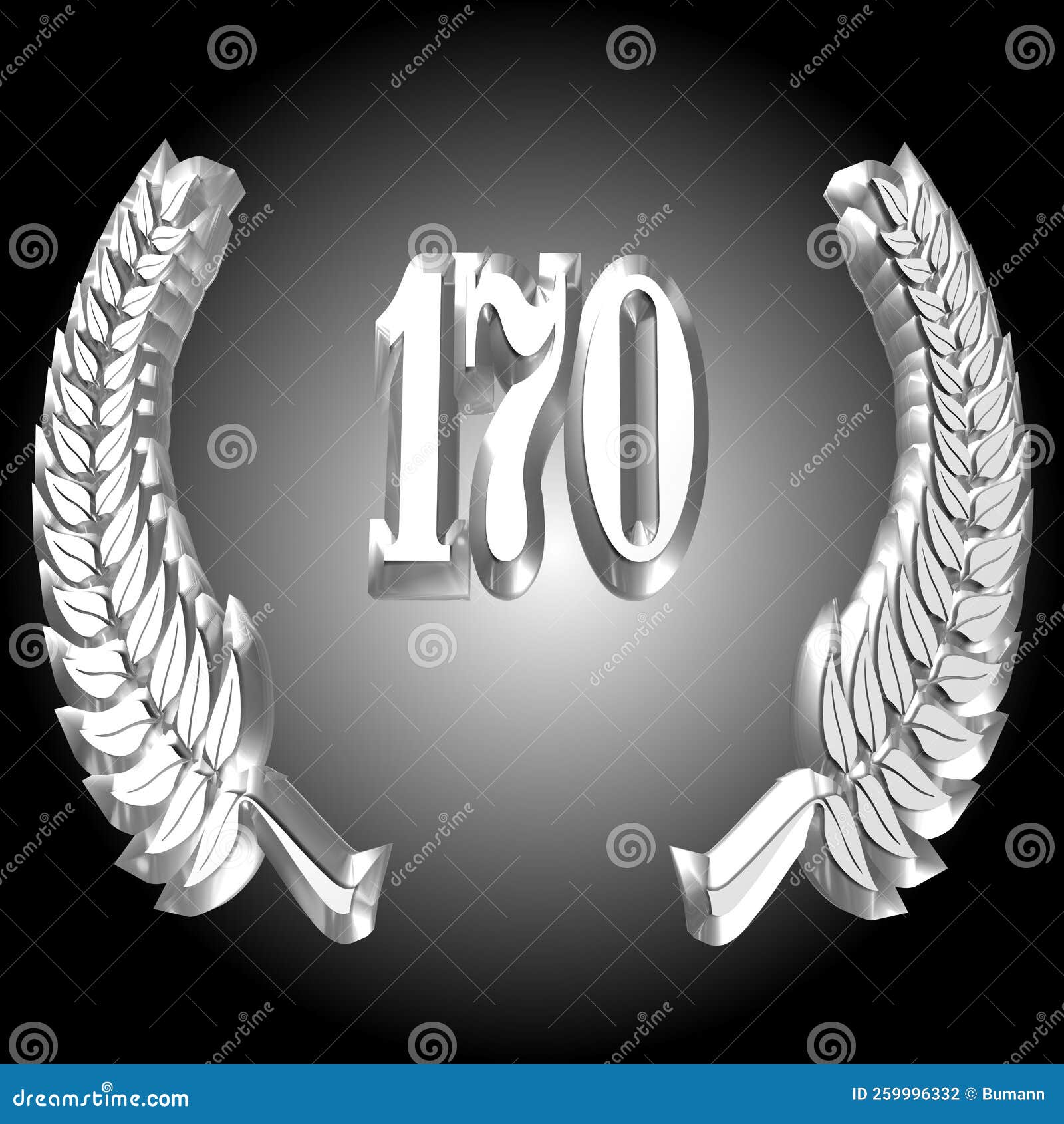Number 170 with Laurel Wreath or Honor Wreath As a 3D-illustration, 3D ...