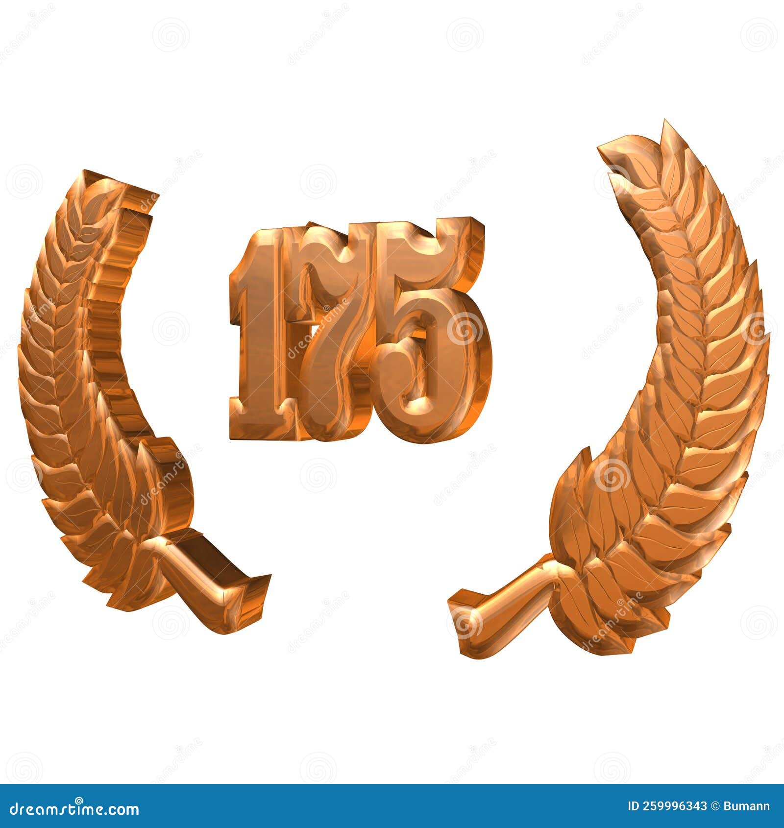 Number 175 with Laurel Wreath or Honor Wreath As a 3D-illustration, 3D ...