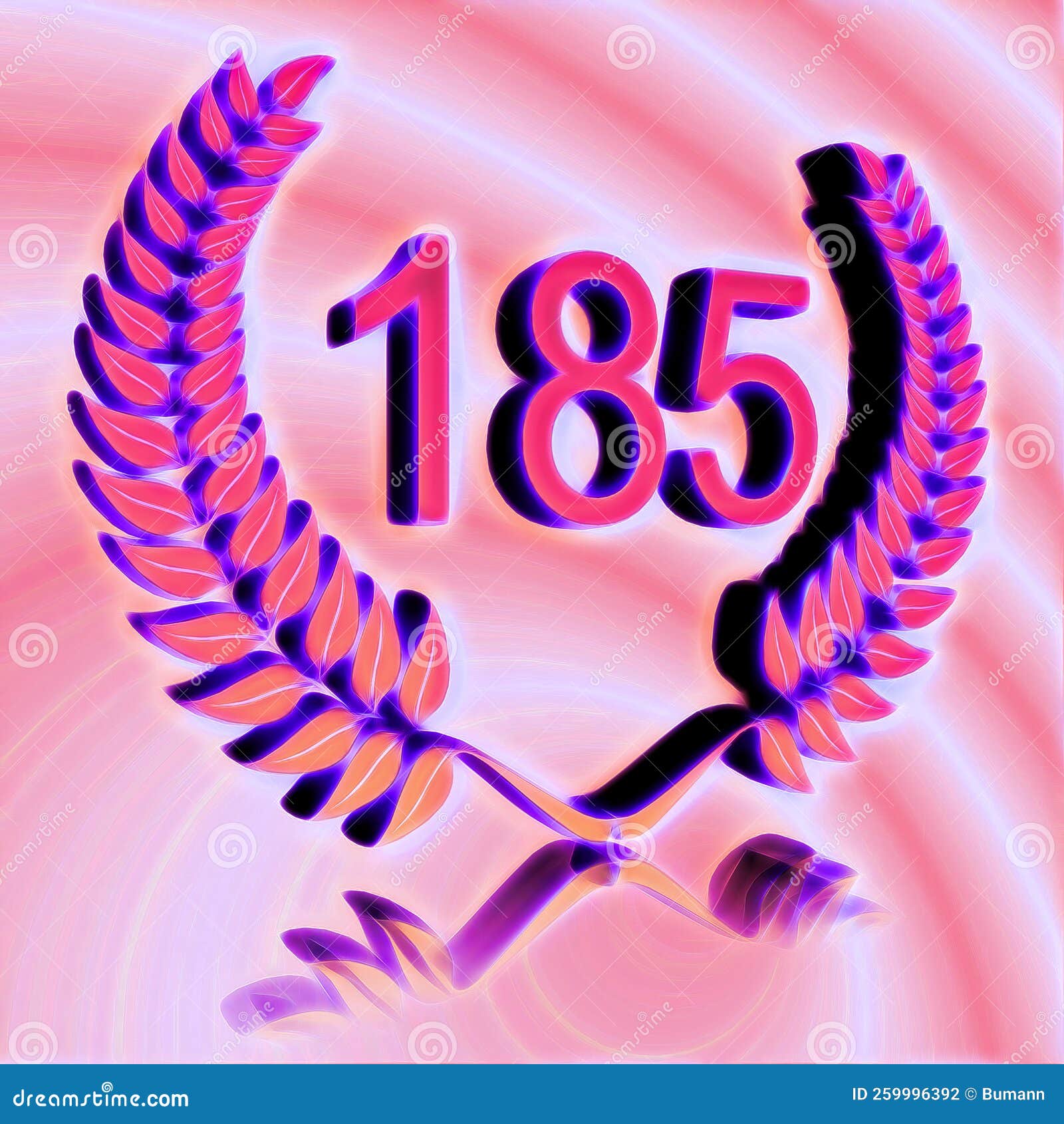 Number 185 with Laurel Wreath or Honor Wreath As a 3D-illustration, 3D ...
