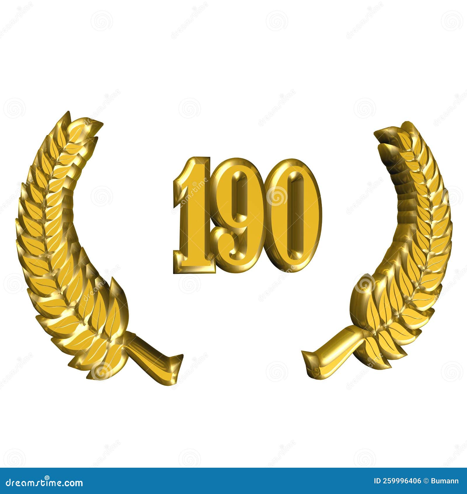 Number 190 with Laurel Wreath or Honor Wreath As a 3D-illustration, 3D ...