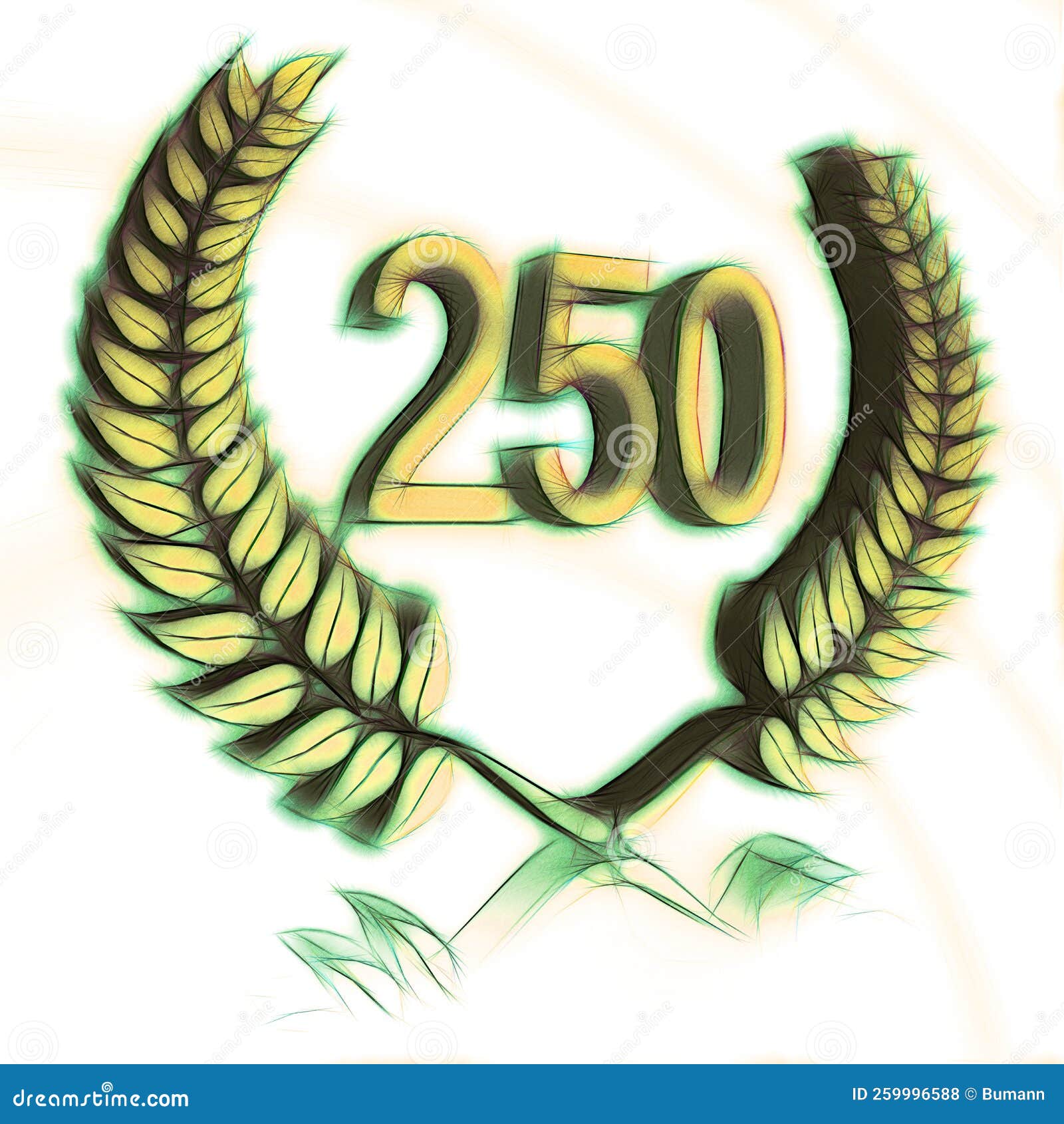 Number 250 with Laurel Wreath or Honor Wreath As a 3D-illustration, 3D ...