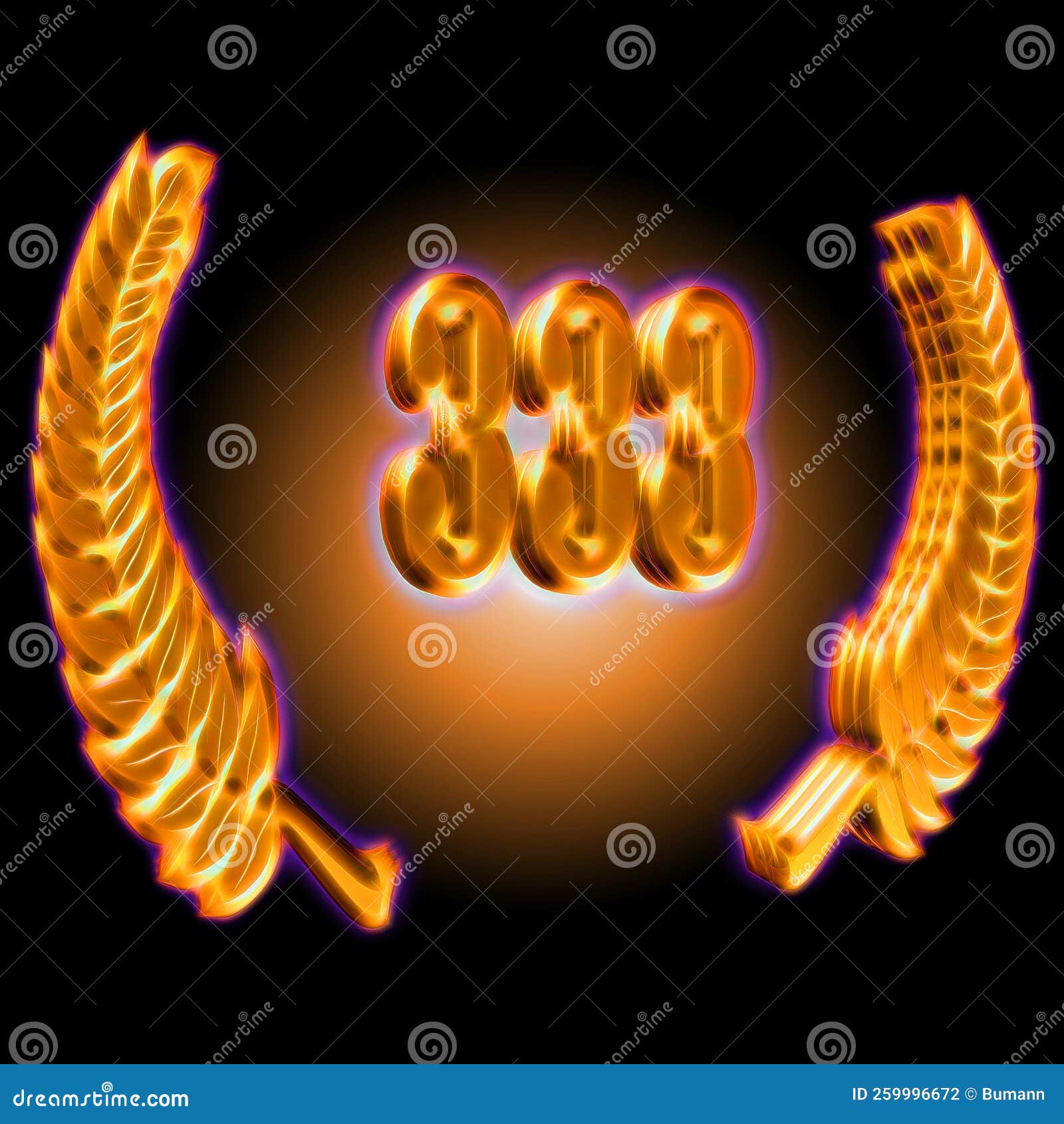 Number 333 with Laurel Wreath or Honor Wreath As a 3D-illustration, 3D ...