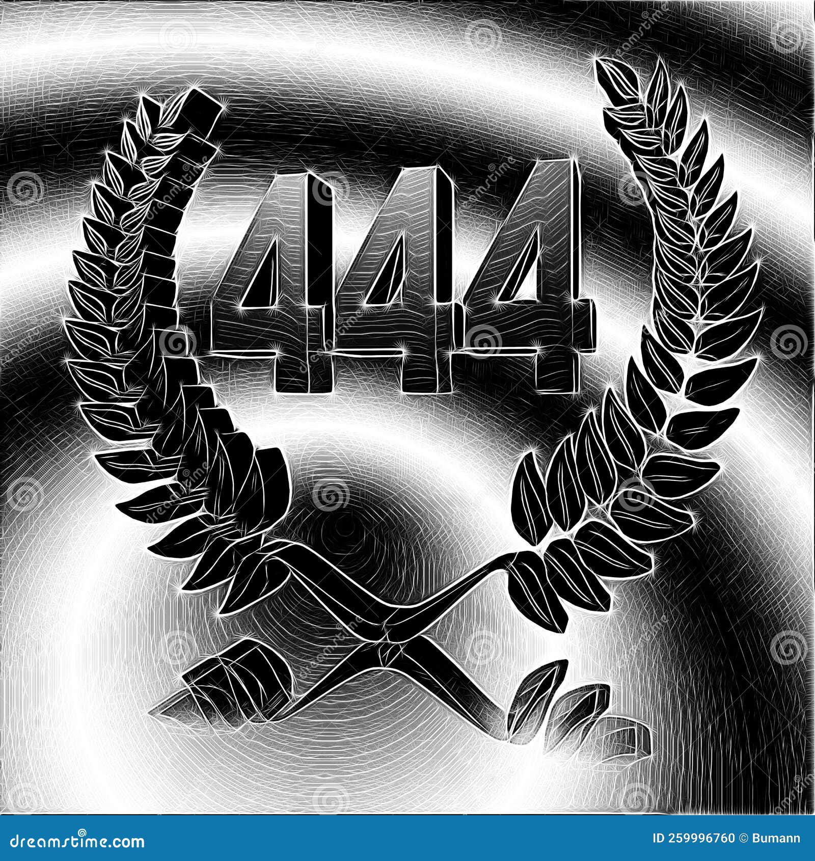 Number 444 with Laurel Wreath or Honor Wreath As a 3D-illustration, 3D ...