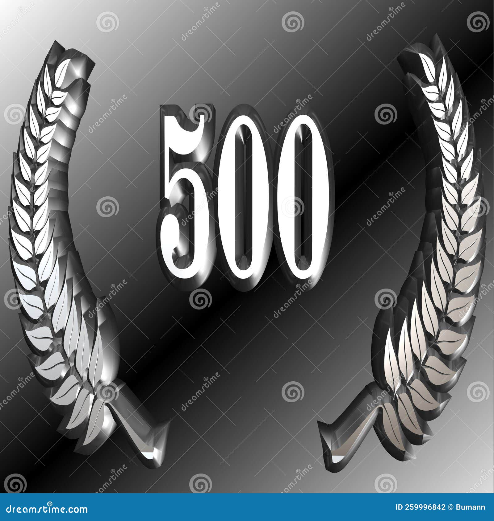 Number 500 with Laurel Wreath or Honor Wreath As a 3D-illustration, 3D ...