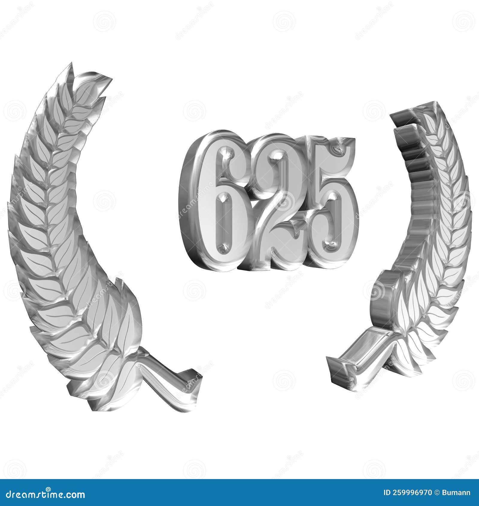 Number 625 with Laurel Wreath or Honor Wreath As a 3D-illustration, 3D ...