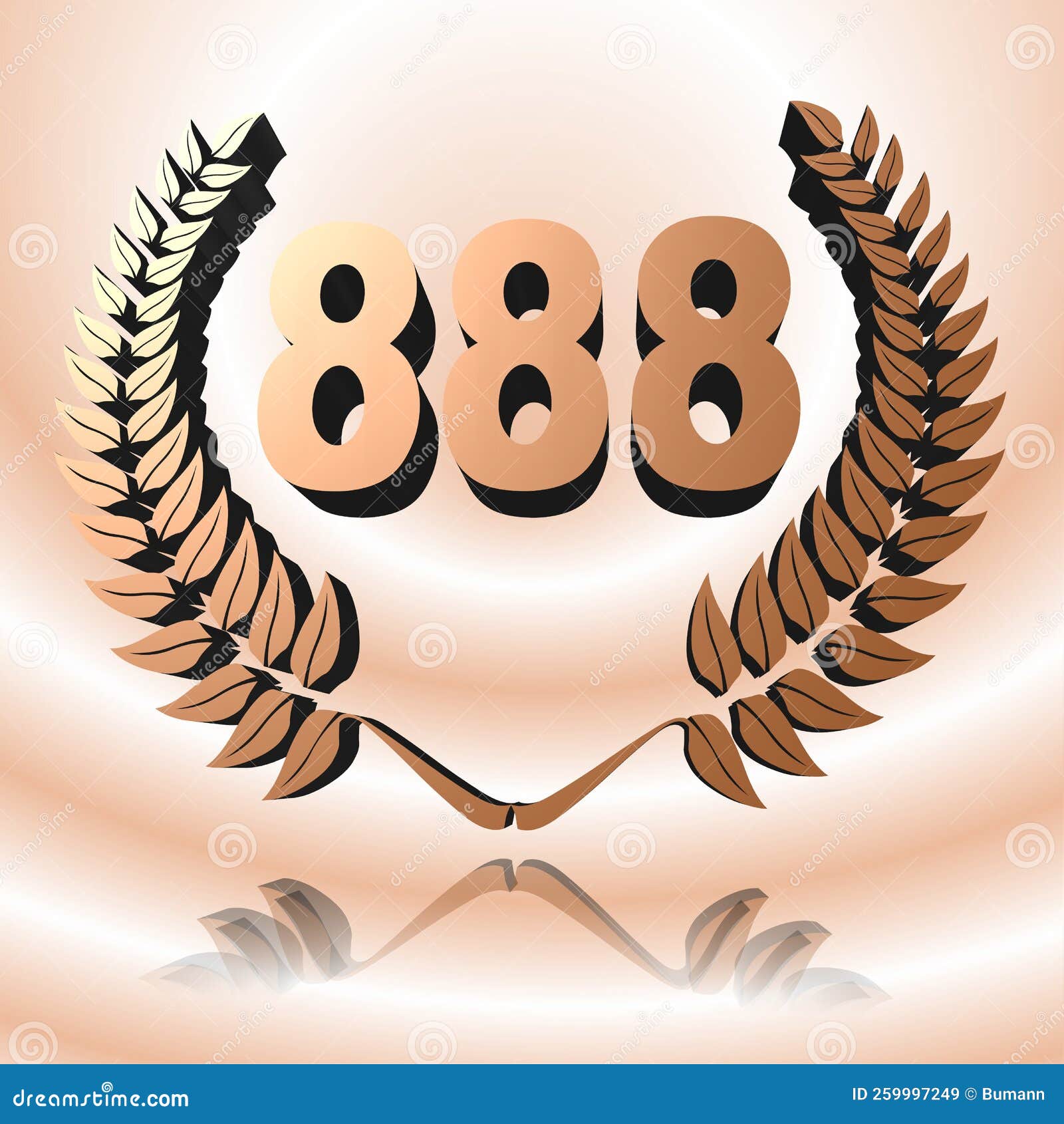 Number 888 with Laurel Wreath or Honor Wreath As a 3D-illustration, 3D ...