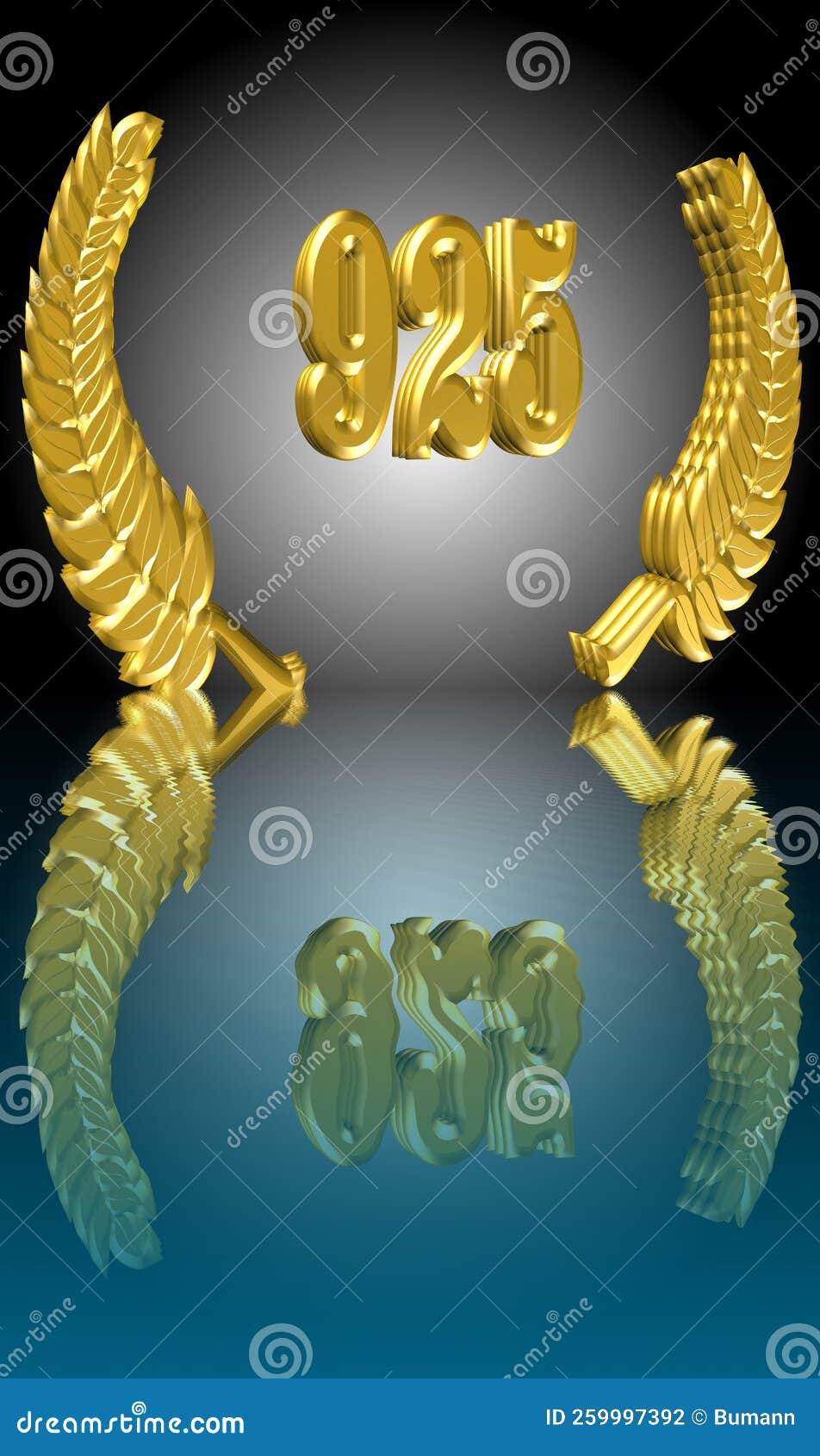 Number 925 with Laurel Wreath or Honor Wreath As a 3D-illustration, 3D ...