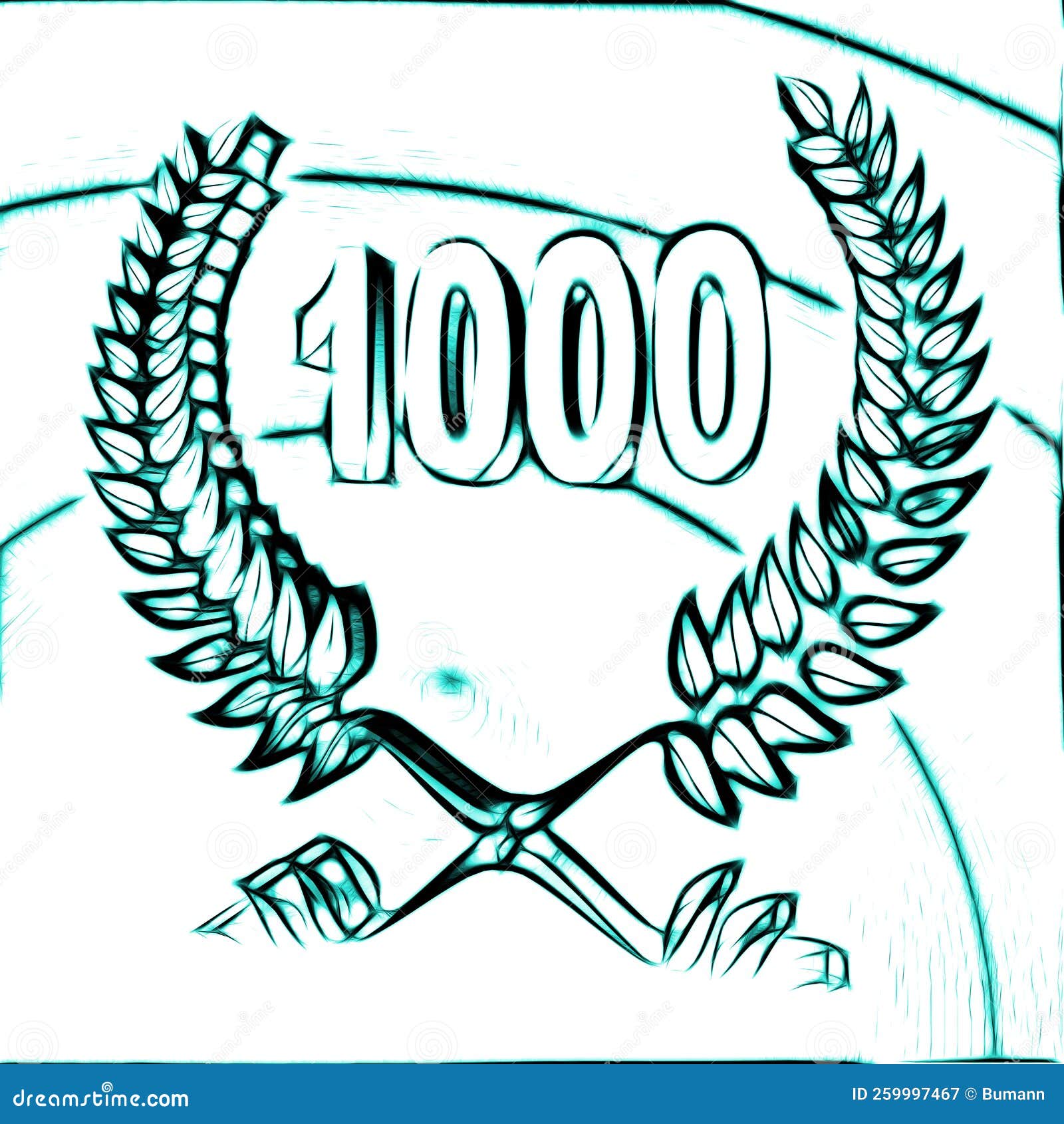 Number 1000 with Laurel Wreath or Honor Wreath As a 3D-illustration, 3D ...