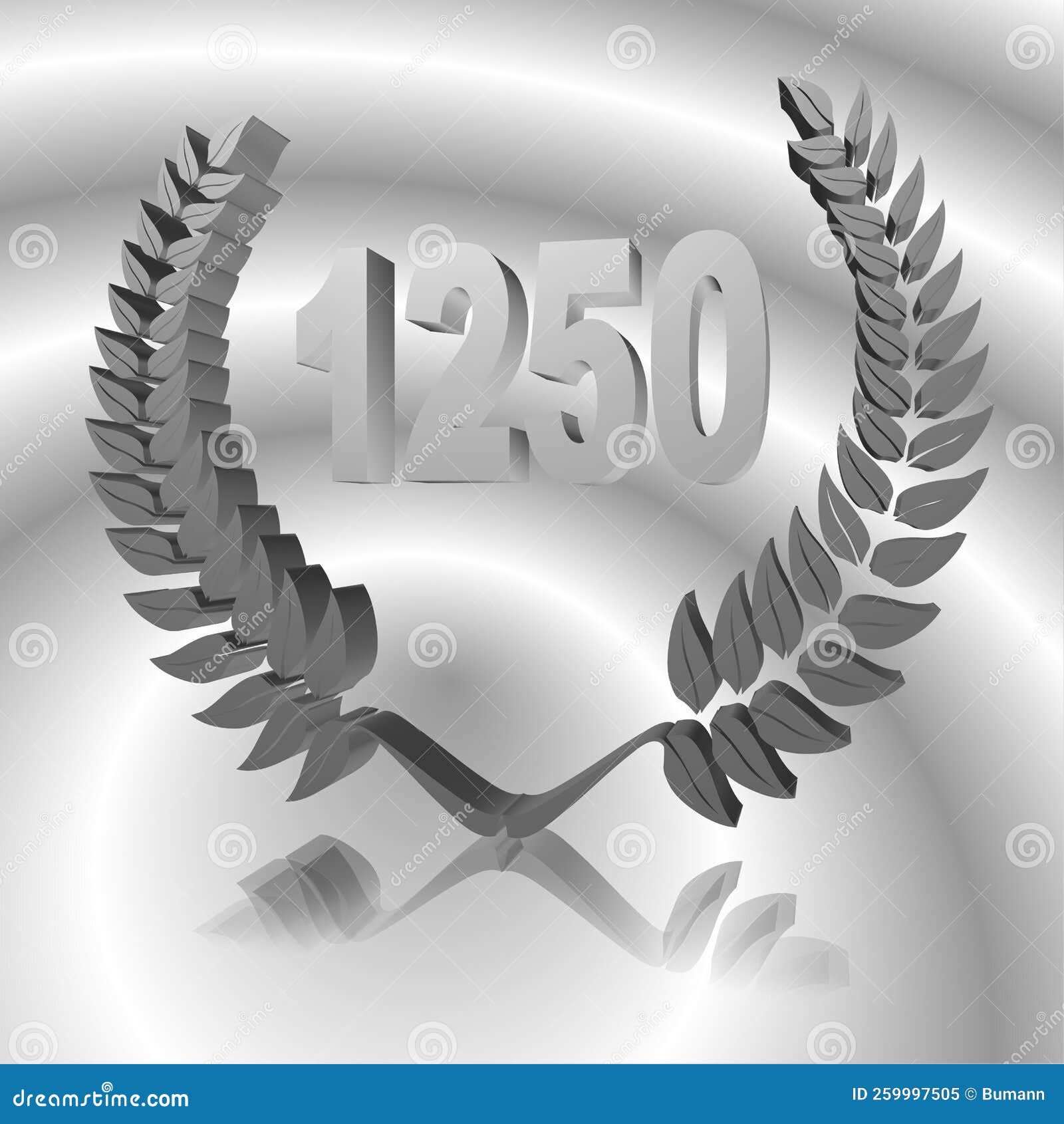 Number 1250 with Laurel Wreath or Honor Wreath As a 3D-illustration, 3D ...