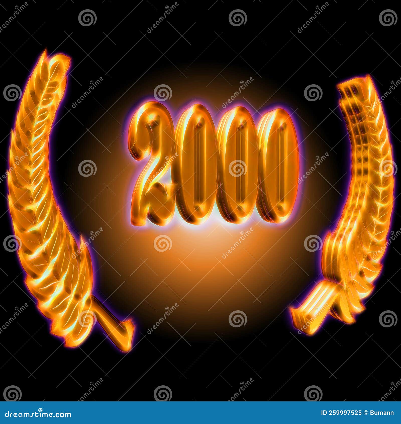Number 2000 with Laurel Wreath or Honor Wreath As a 3D-illustration, 3D ...