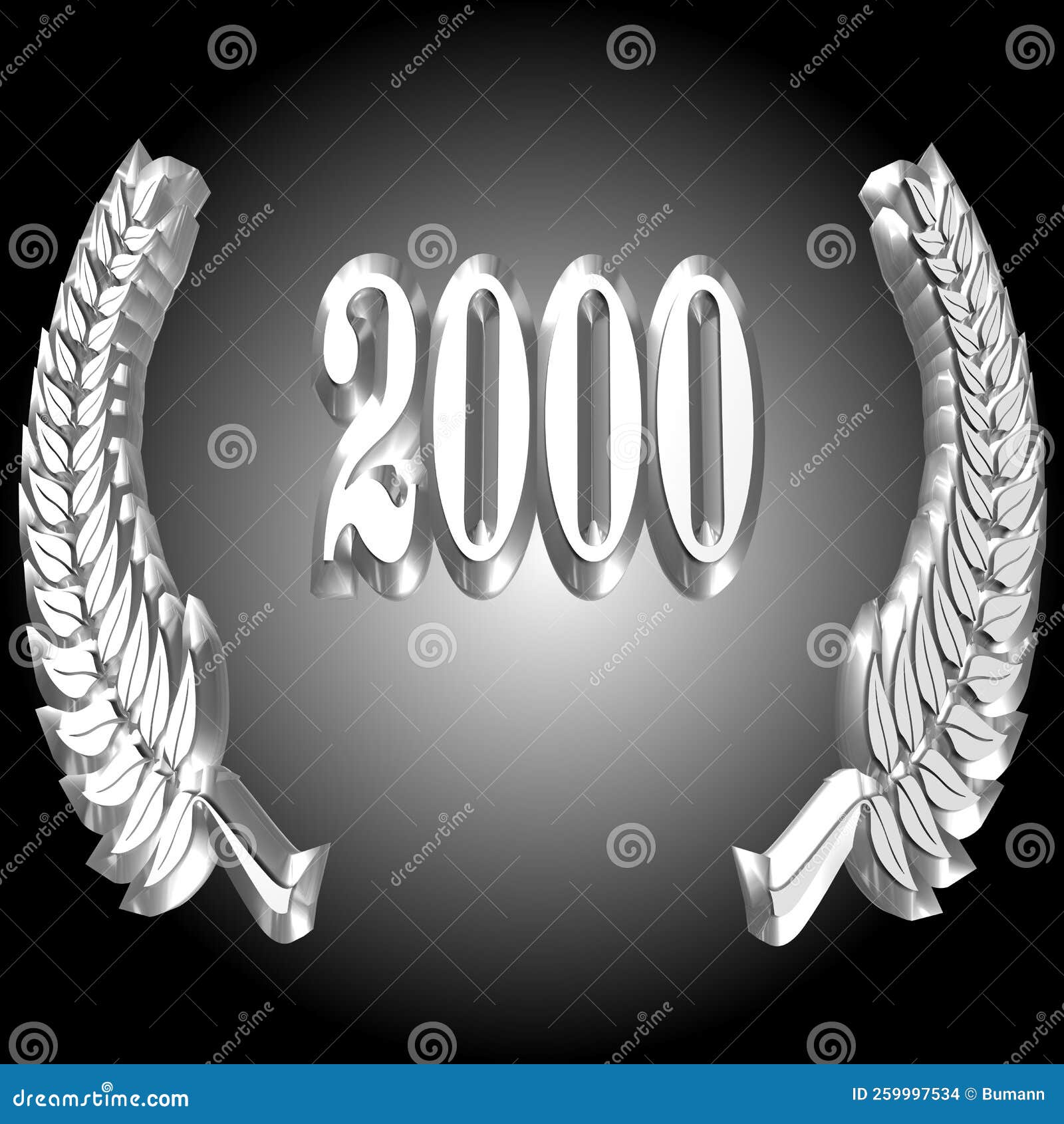 Number 2000 with Laurel Wreath or Honor Wreath As a 3D-illustration, 3D ...
