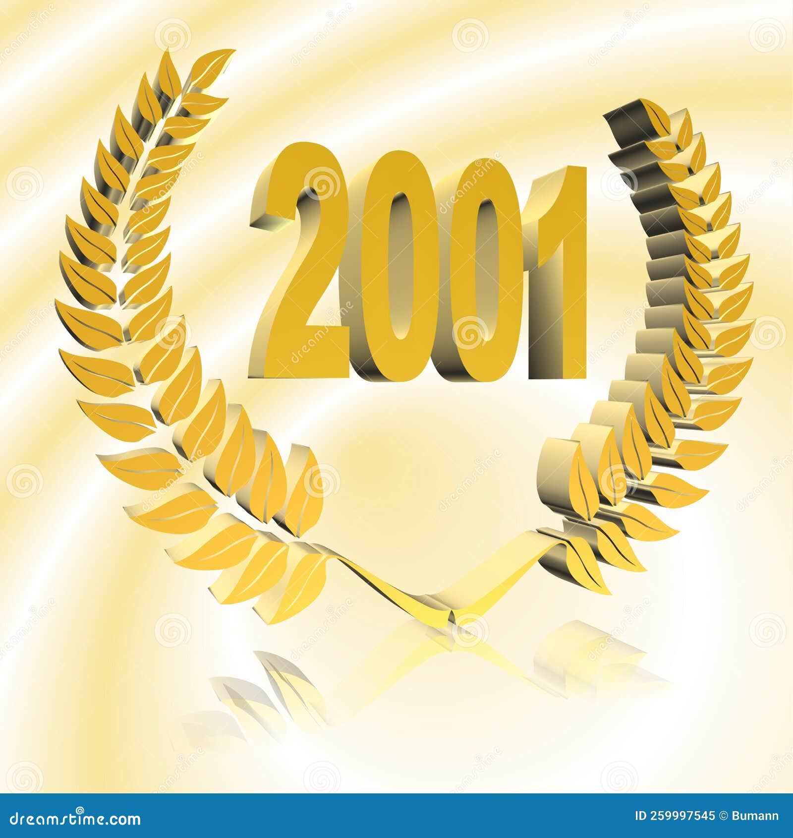 Number 2001 with Laurel Wreath or Honor Wreath As a 3D-illustration, 3D ...