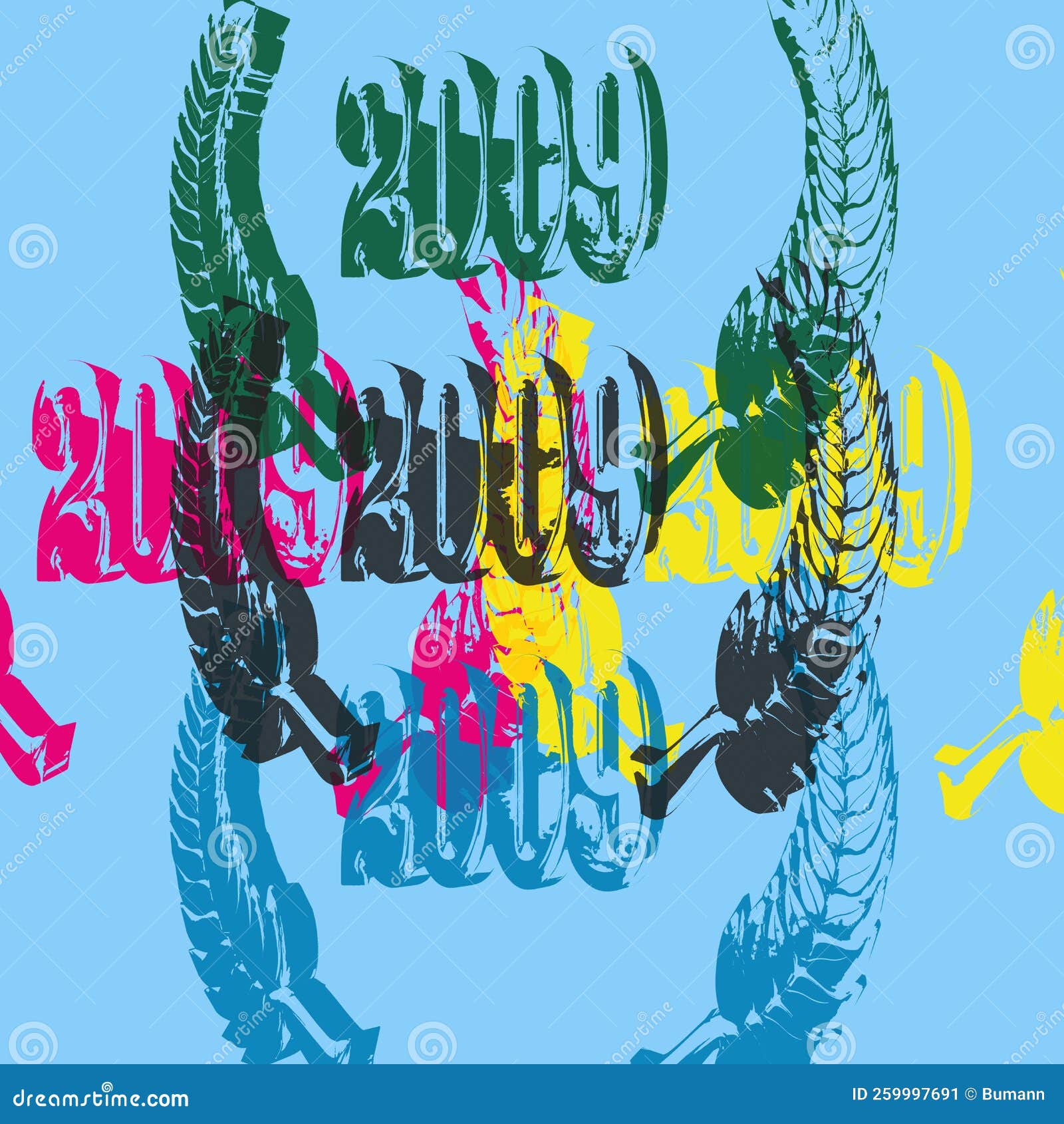 Number 2009 with Laurel Wreath or Honor Wreath As a 3D-illustration, 3D ...