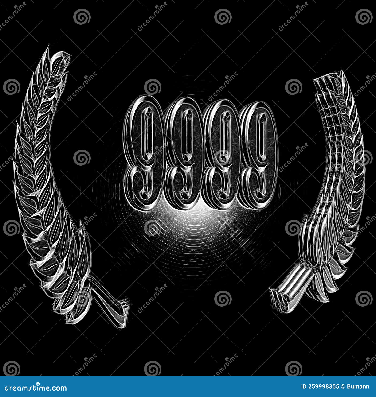 Number 9999 with Laurel Wreath or Honor Wreath As a 3D-illustration, 3D ...