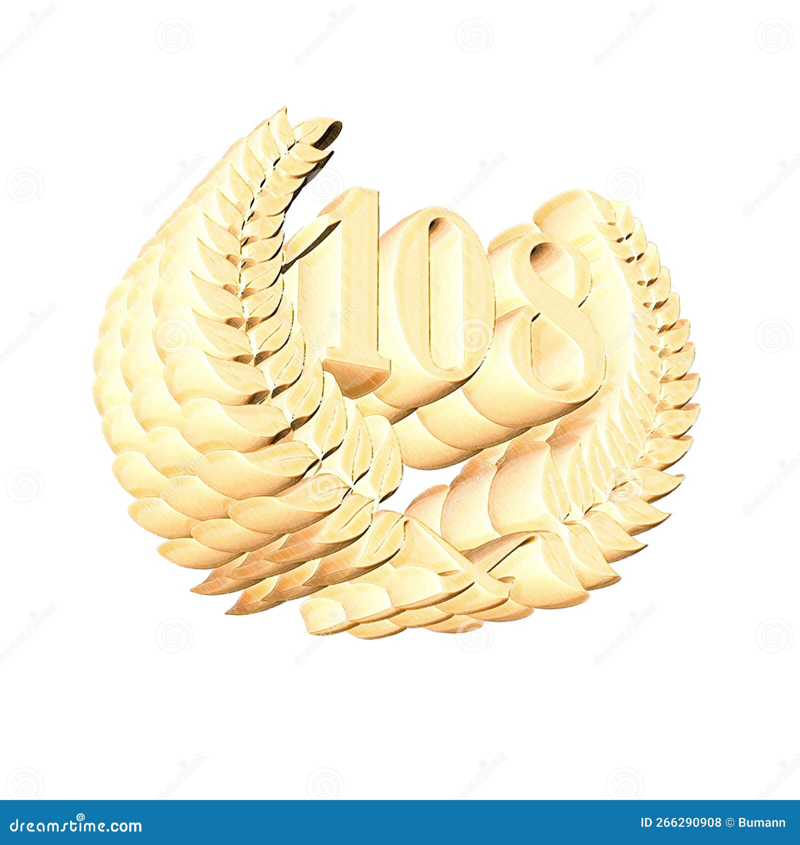 Number 108 with Laurel Wreath or Honor Wreath As a 3D-illustration, 3D ...