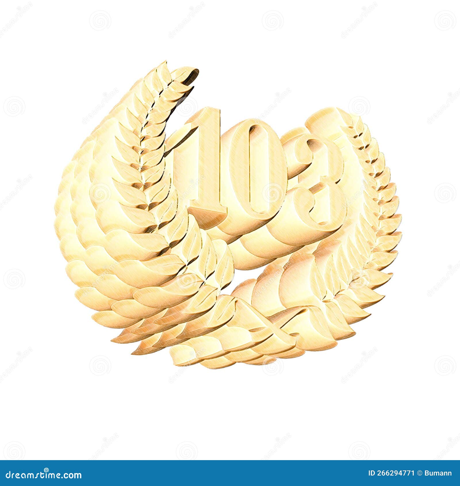 Number 103 with Laurel Wreath or Honor Wreath As a 3D-illustration, 3D ...