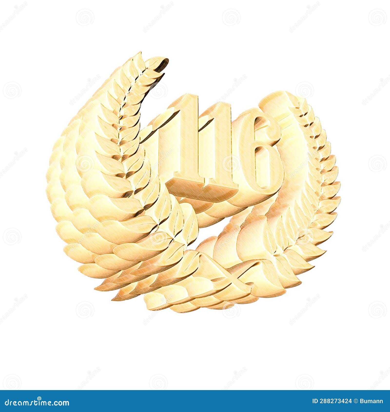 Number 116 with Laurel Wreath or Honor Wreath As a 3D-illustration, 3D ...