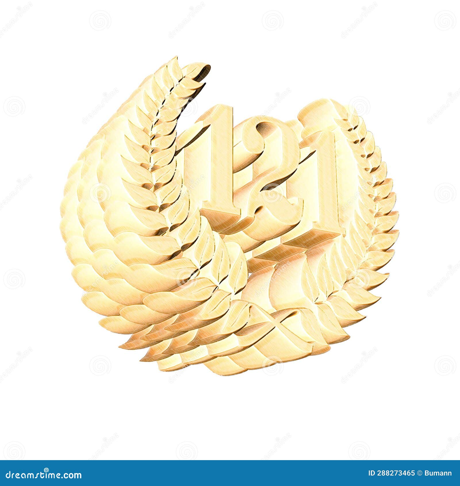 Number 121 with Laurel Wreath or Honor Wreath As a 3D-illustration, 3D ...