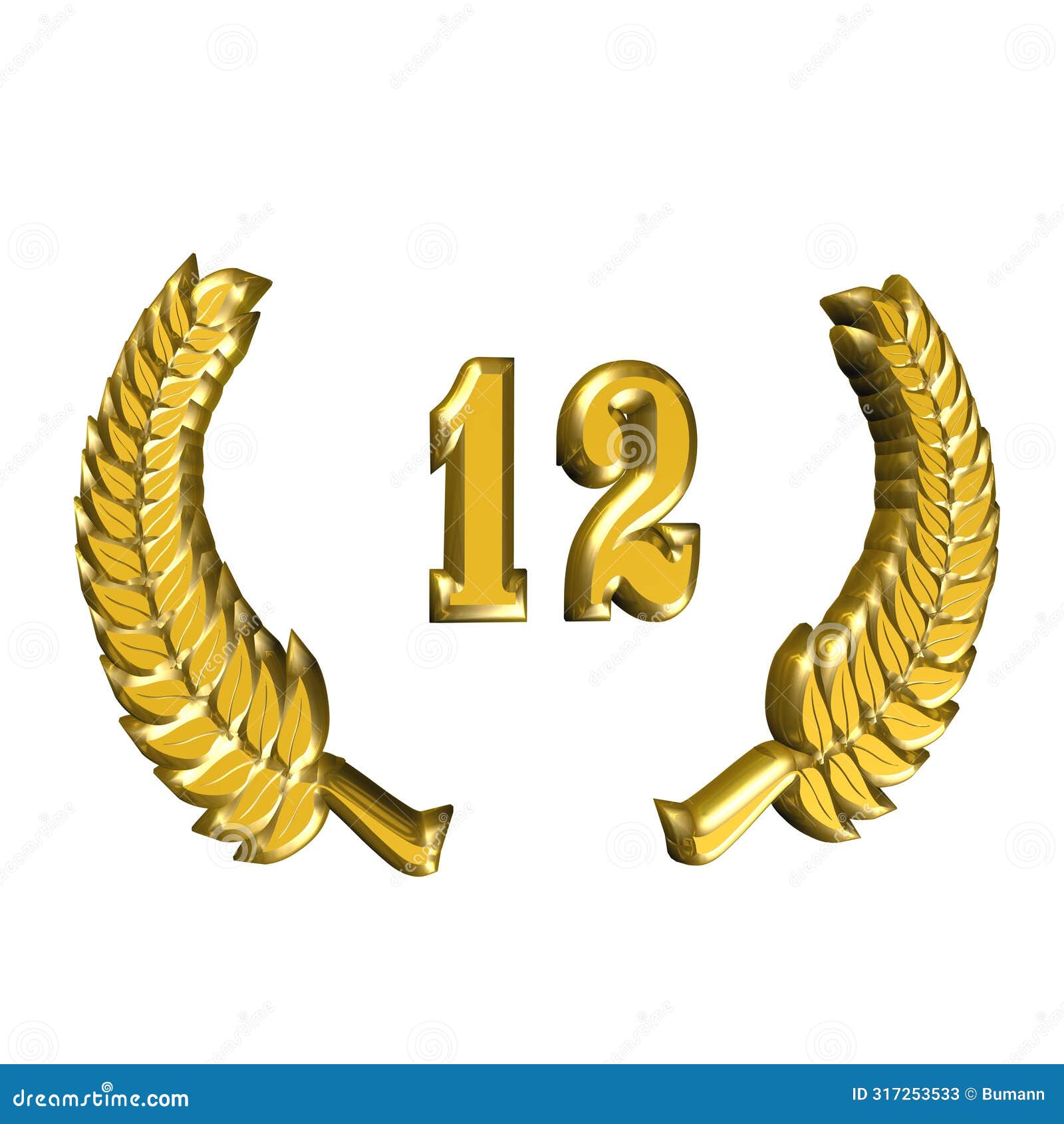 Number 12 with Laurel Wreath or Honor Wreath As a 3D-illustration, 3D ...