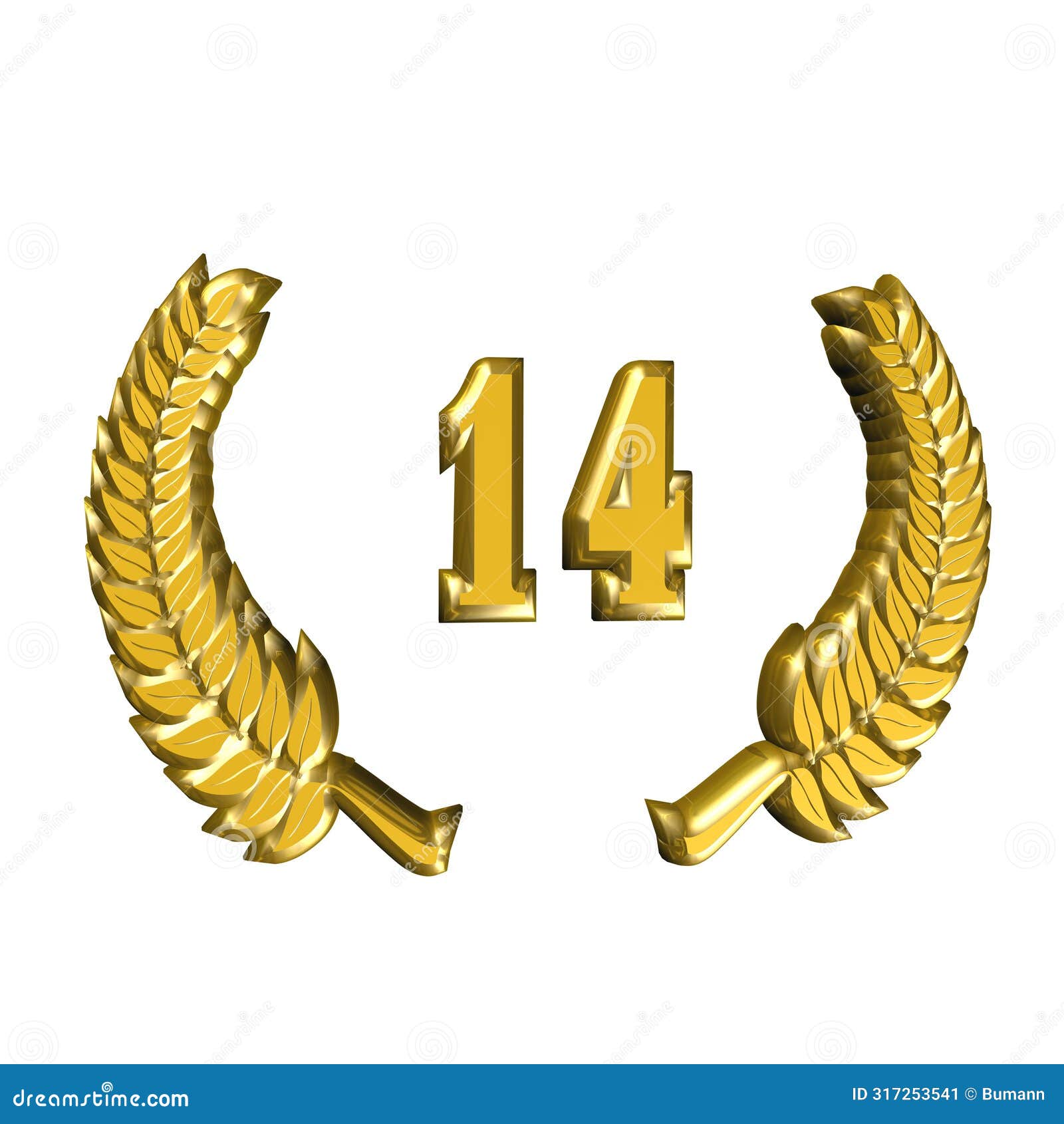 Number 14 with Laurel Wreath or Honor Wreath As a 3D-illustration, 3D ...