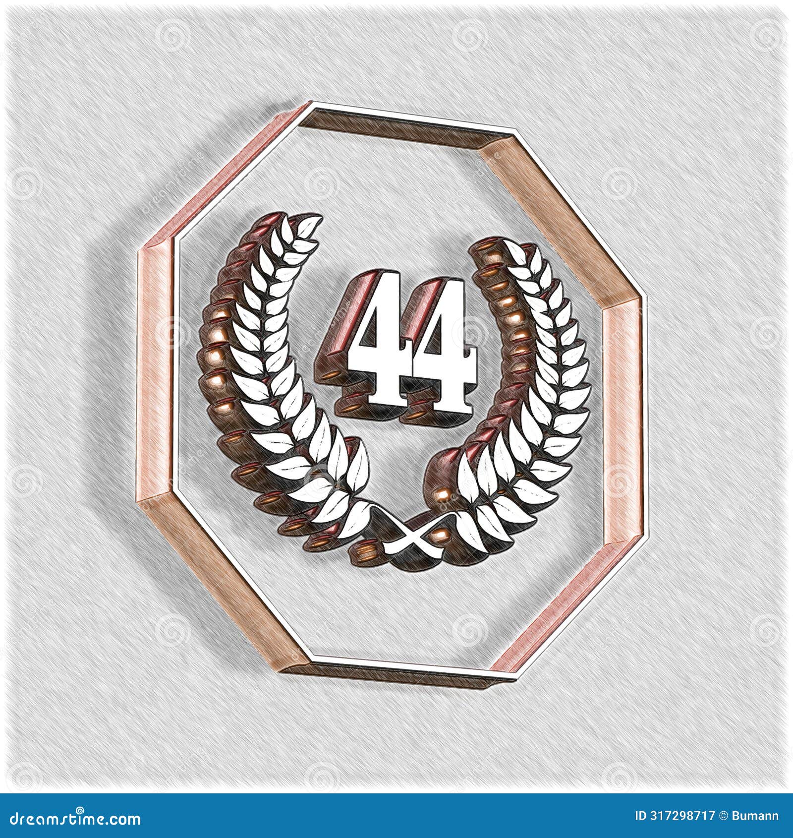 Number 44 with Laurel Wreath or Honor Wreath As a 3D-illustration, 3D ...