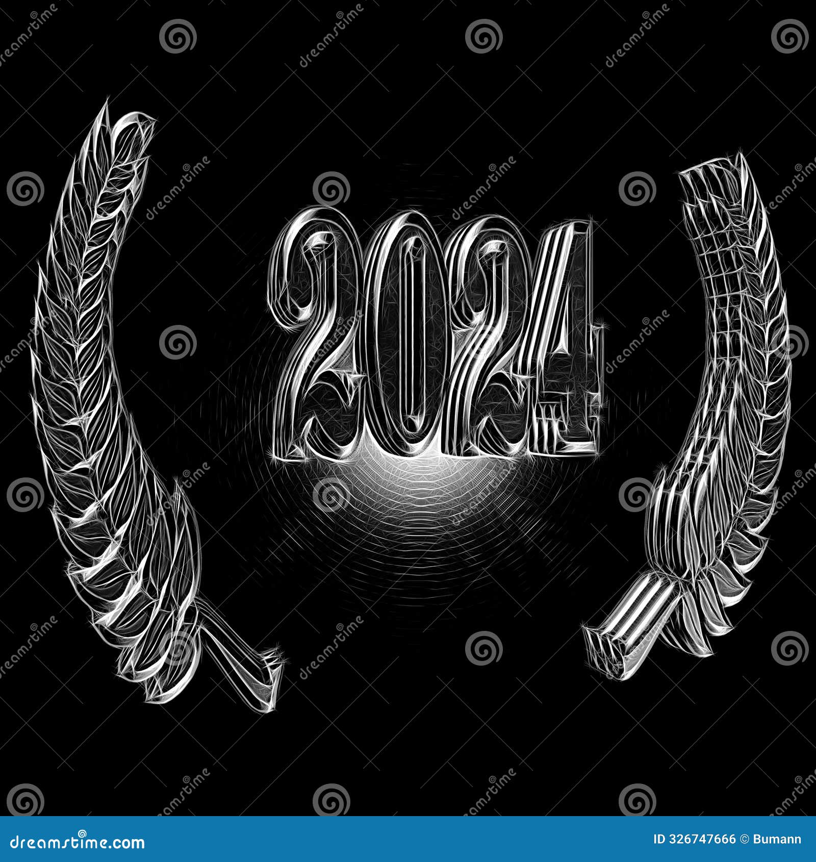 Number 2024 with Laurel Wreath or Honor Wreath As a 3D-illustration, 3D ...