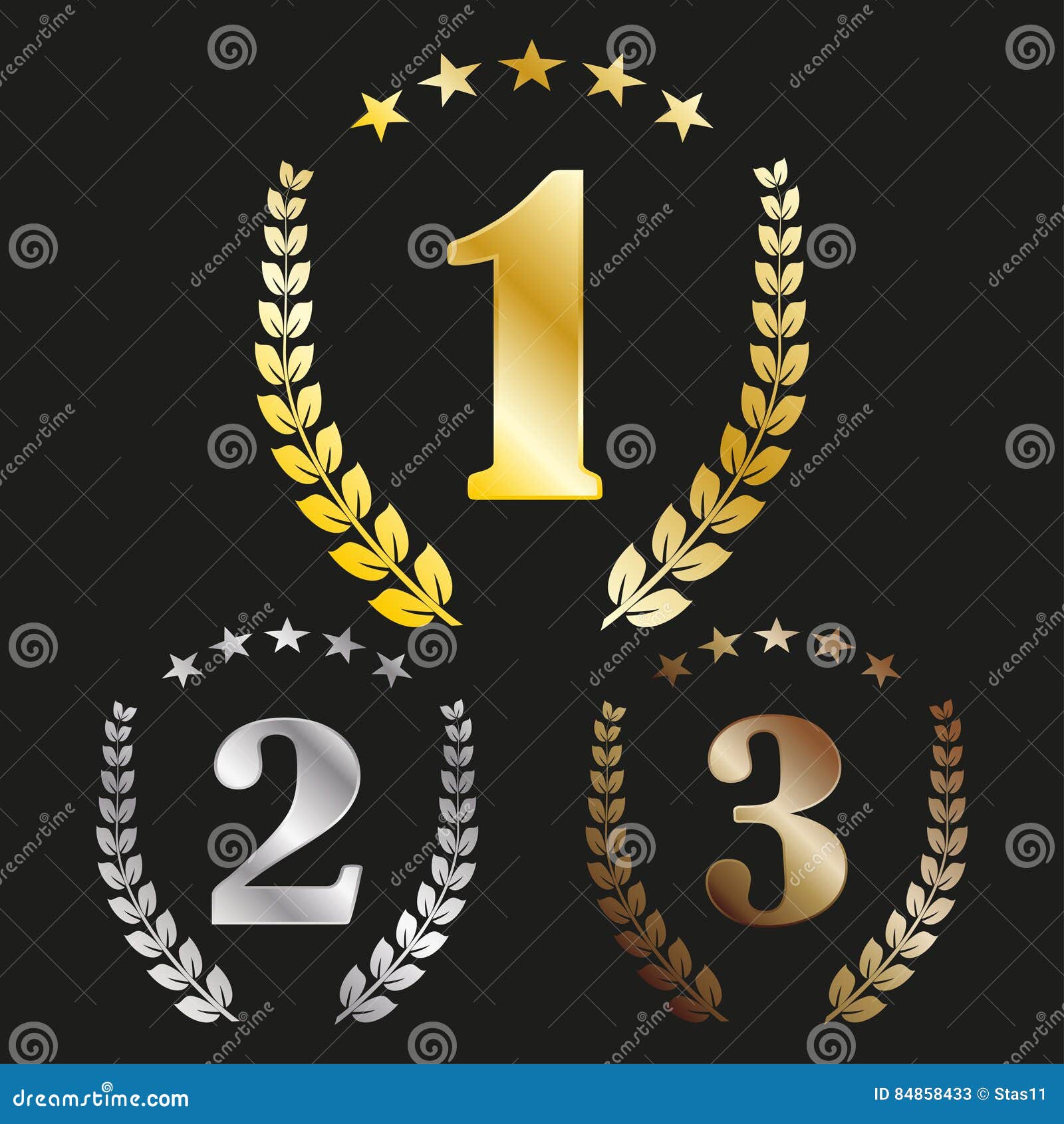 Number 1, 2, 3 with a Laurel Wreath and Stars Stock Vector ...