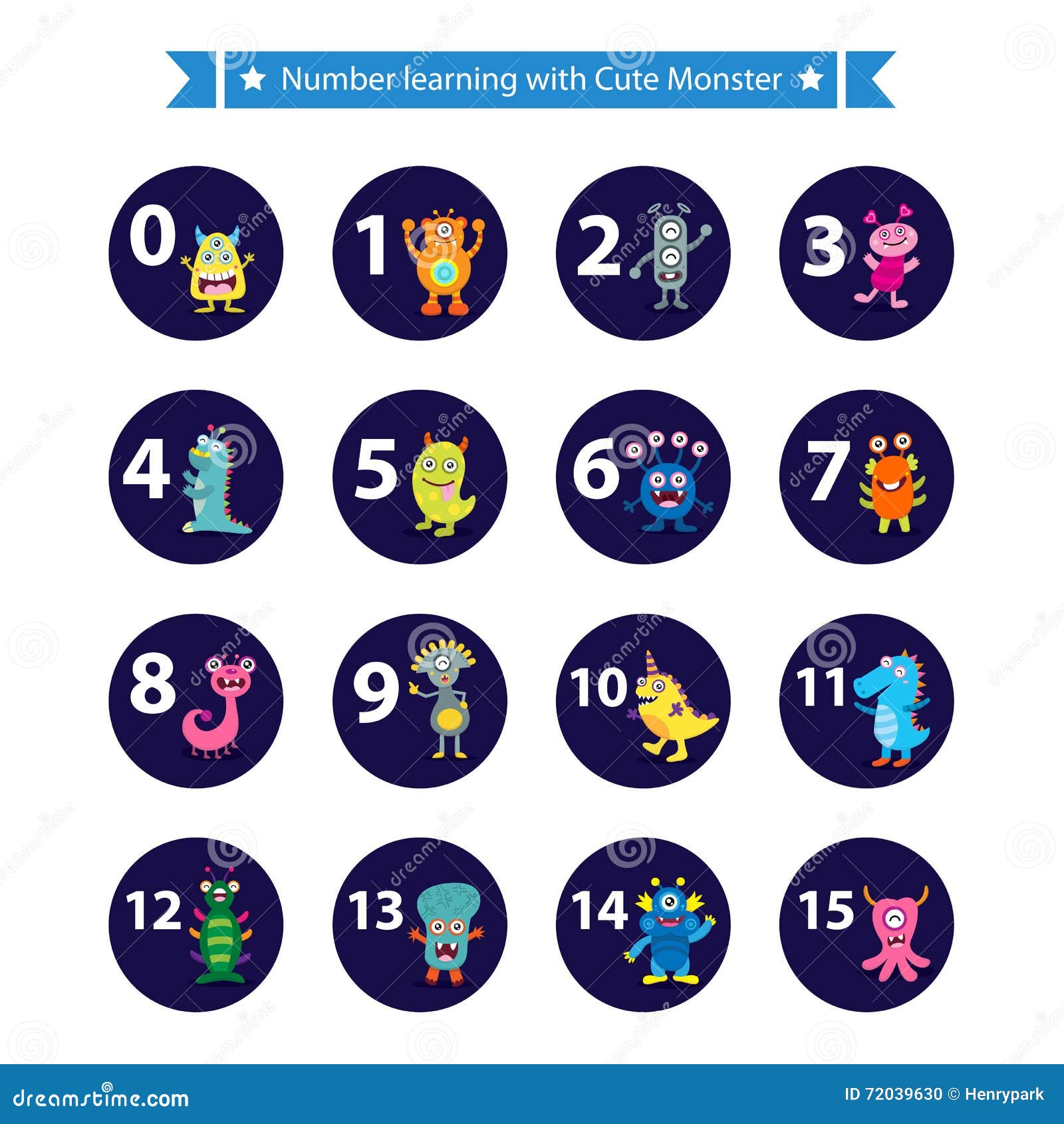 Number Learning with Cute Monster Stock Vector - Illustration of banner ...