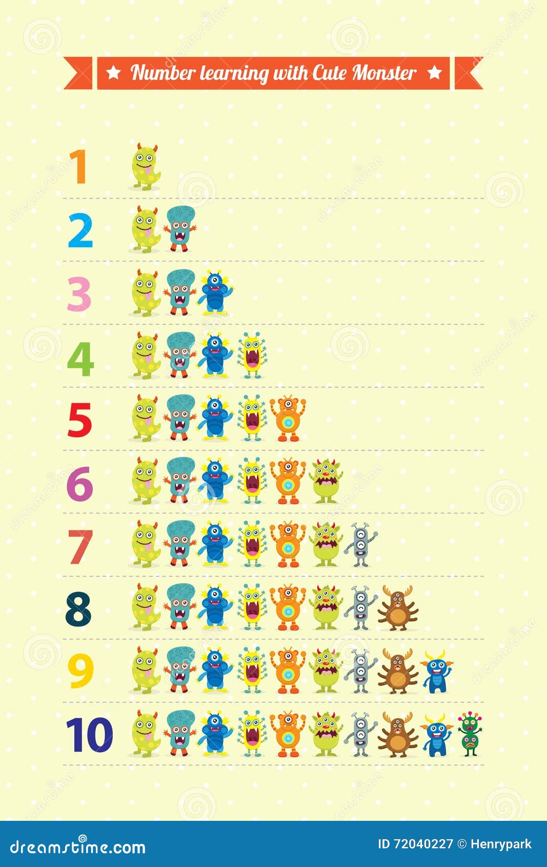 Number Learning with Cute Monster Stock Vector - Illustration of kids ...