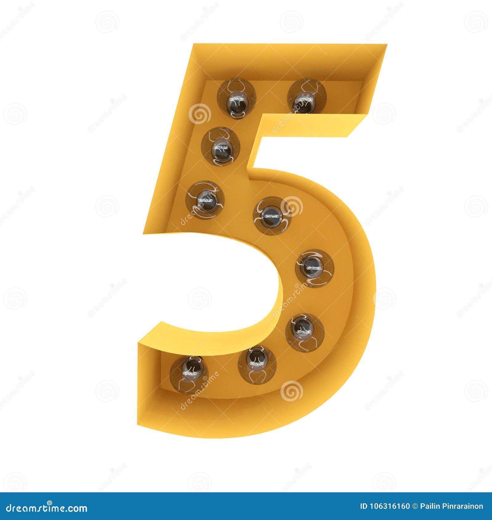 Number 5 Light Sign Yellow Vintage. 3D Rendering Stock Illustration ...