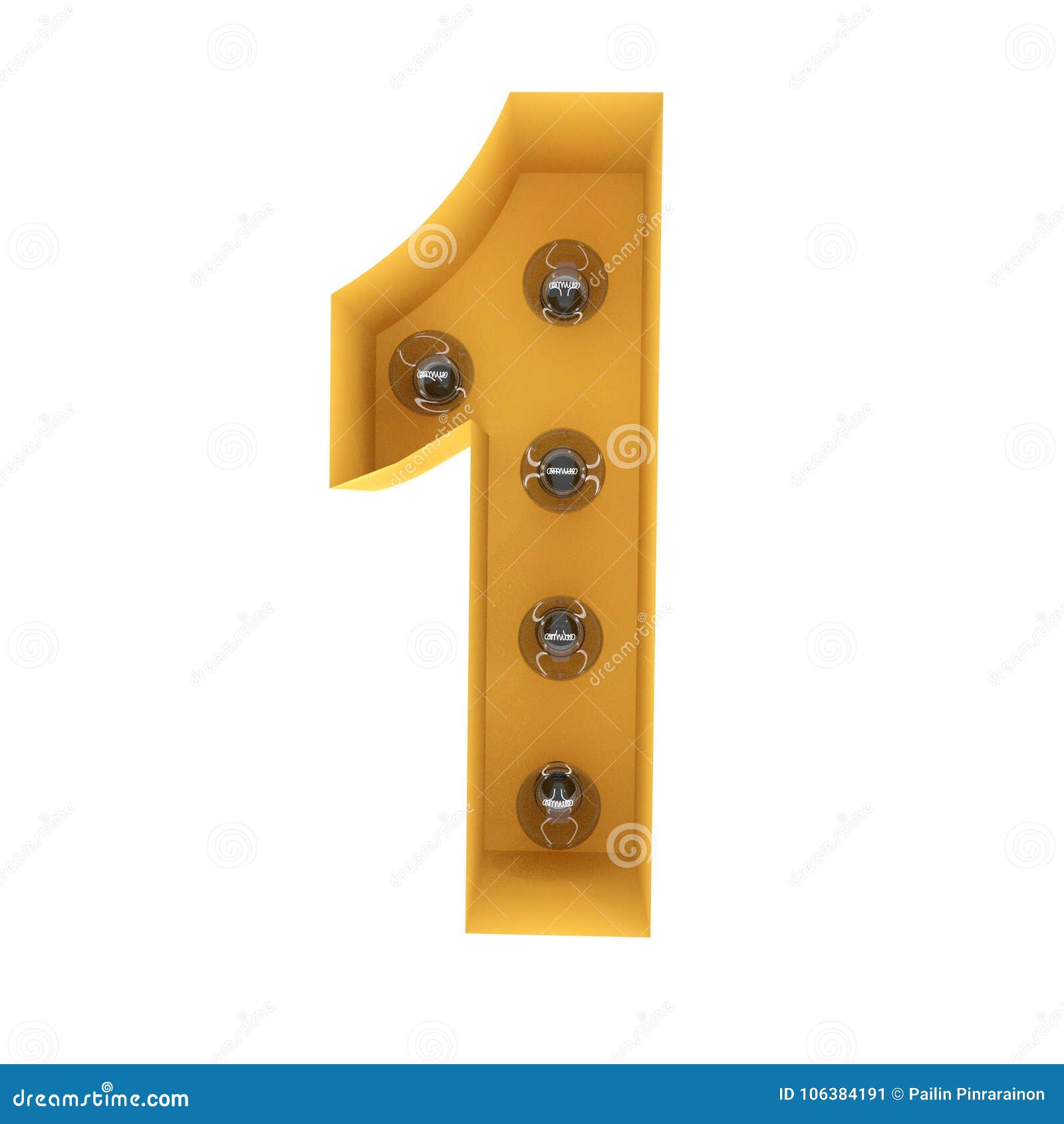 Number 1 Light Sign Yellow Vintage. 3D Rendering Stock Illustration ...
